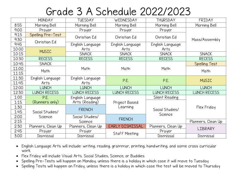 Grade 3A Schedule 2022 2023 Star Of The Sea School Surrey British Grade 3A Schedule 2022 2023 Star Of The Sea School Surrey British