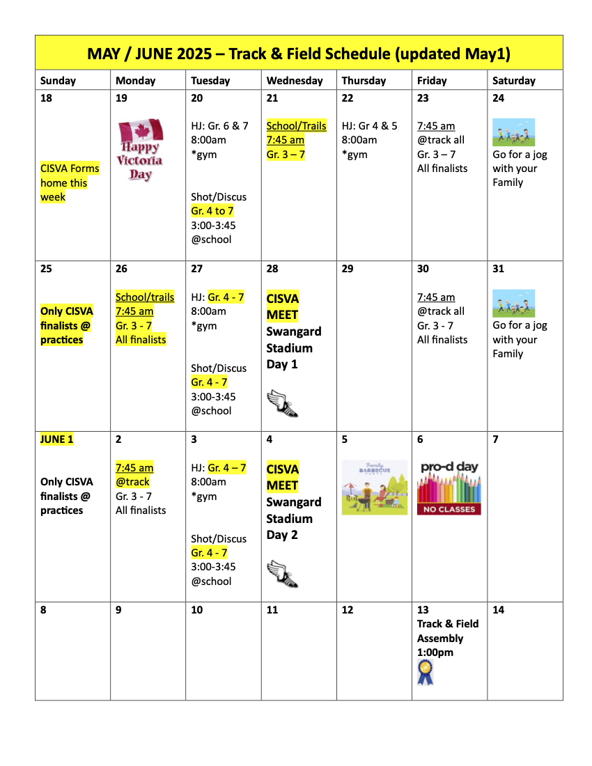 UPDATED: Track & Field May and June Schedule | Star of the Sea School ...