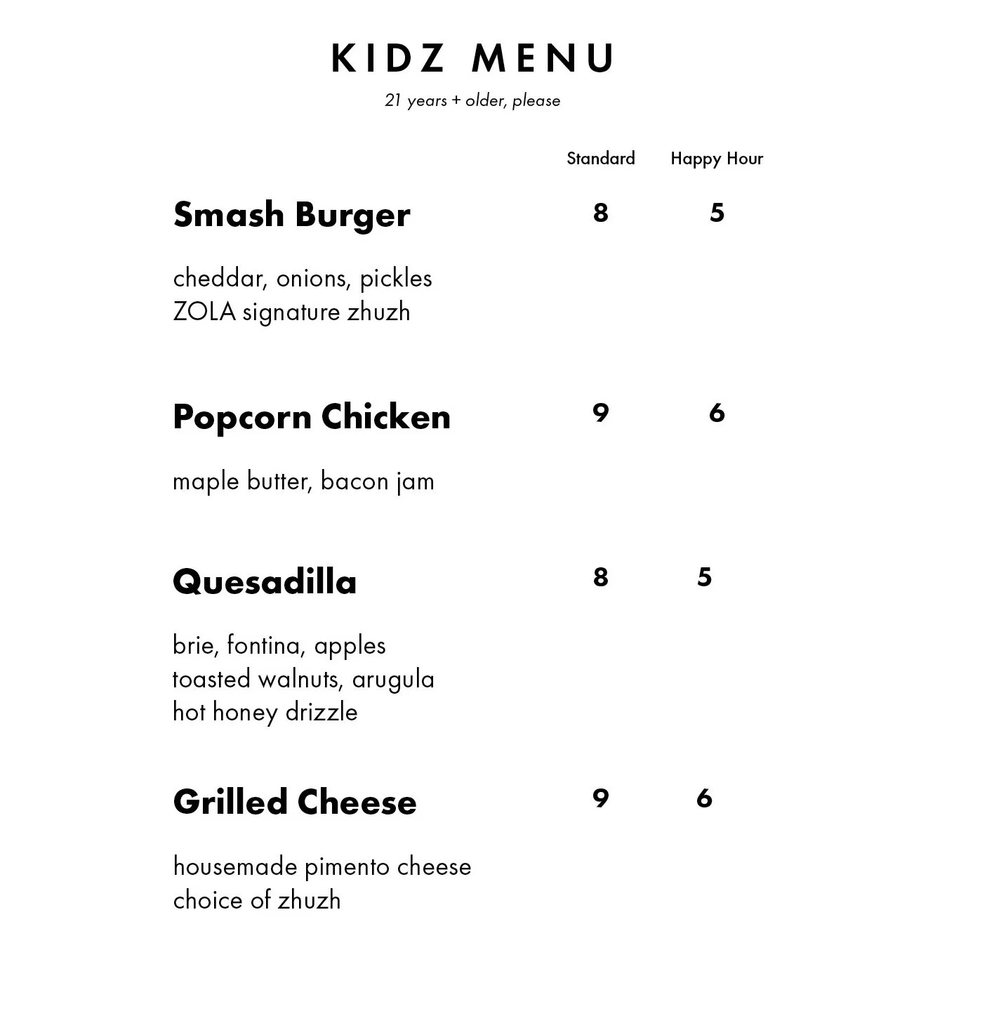 Food and Drink Menus — Zola Restaurant & Live Music Bar - Spokane, WA