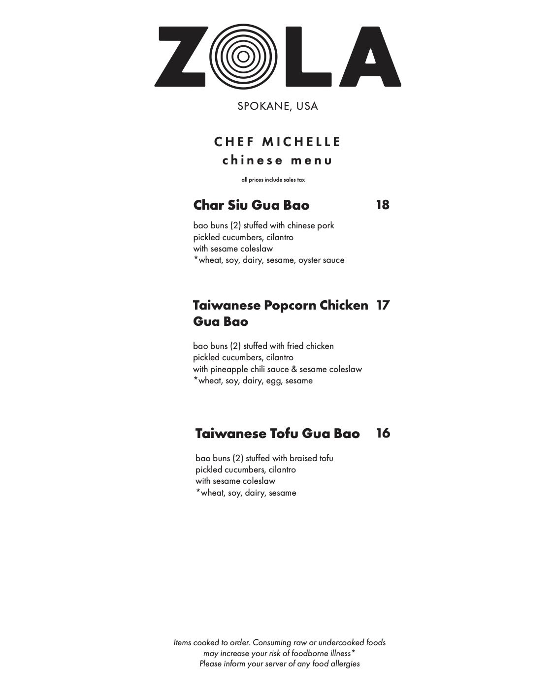 Food and Drink Menus — Zola Restaurant & Live Music Bar - Spokane, WA