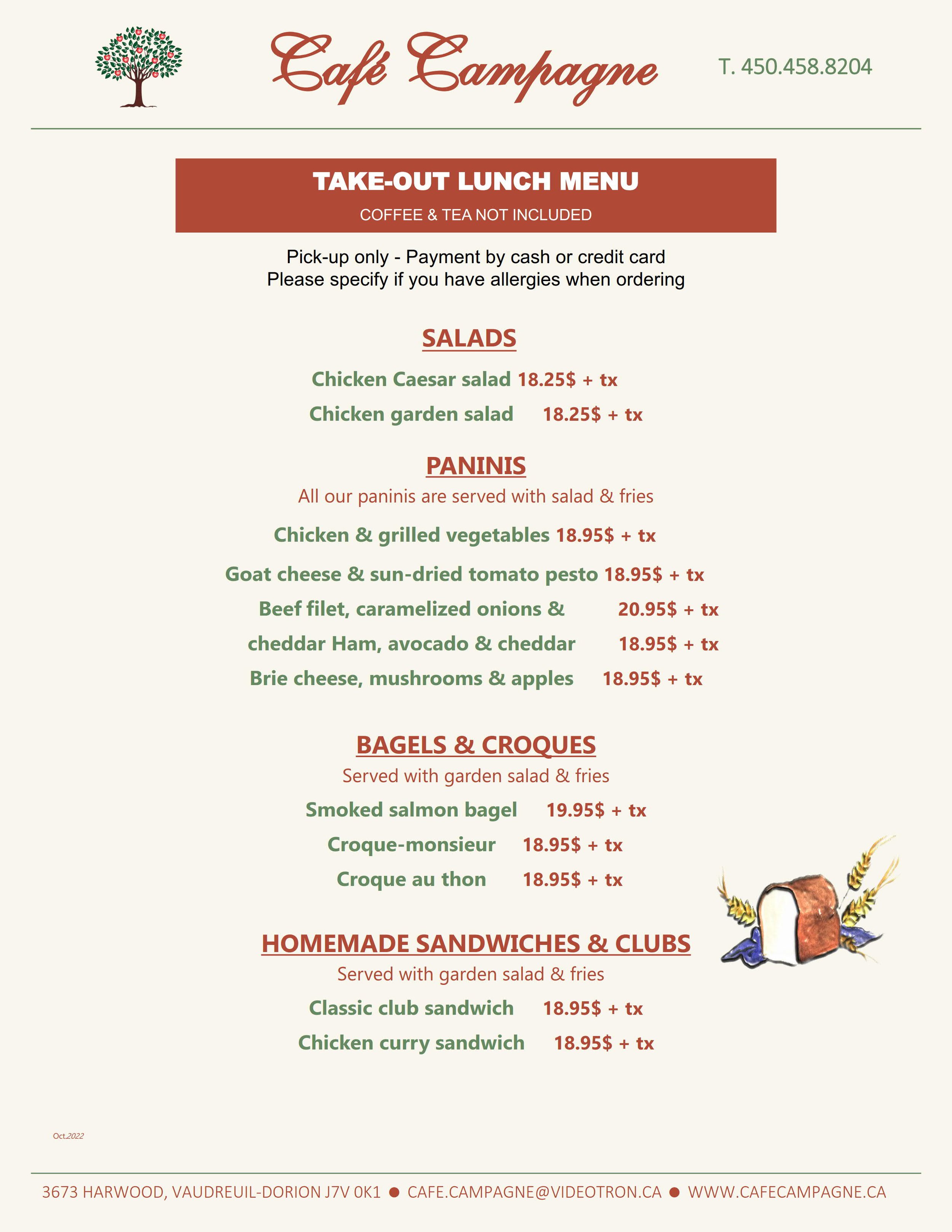 Lunch Menu — Café Campagne