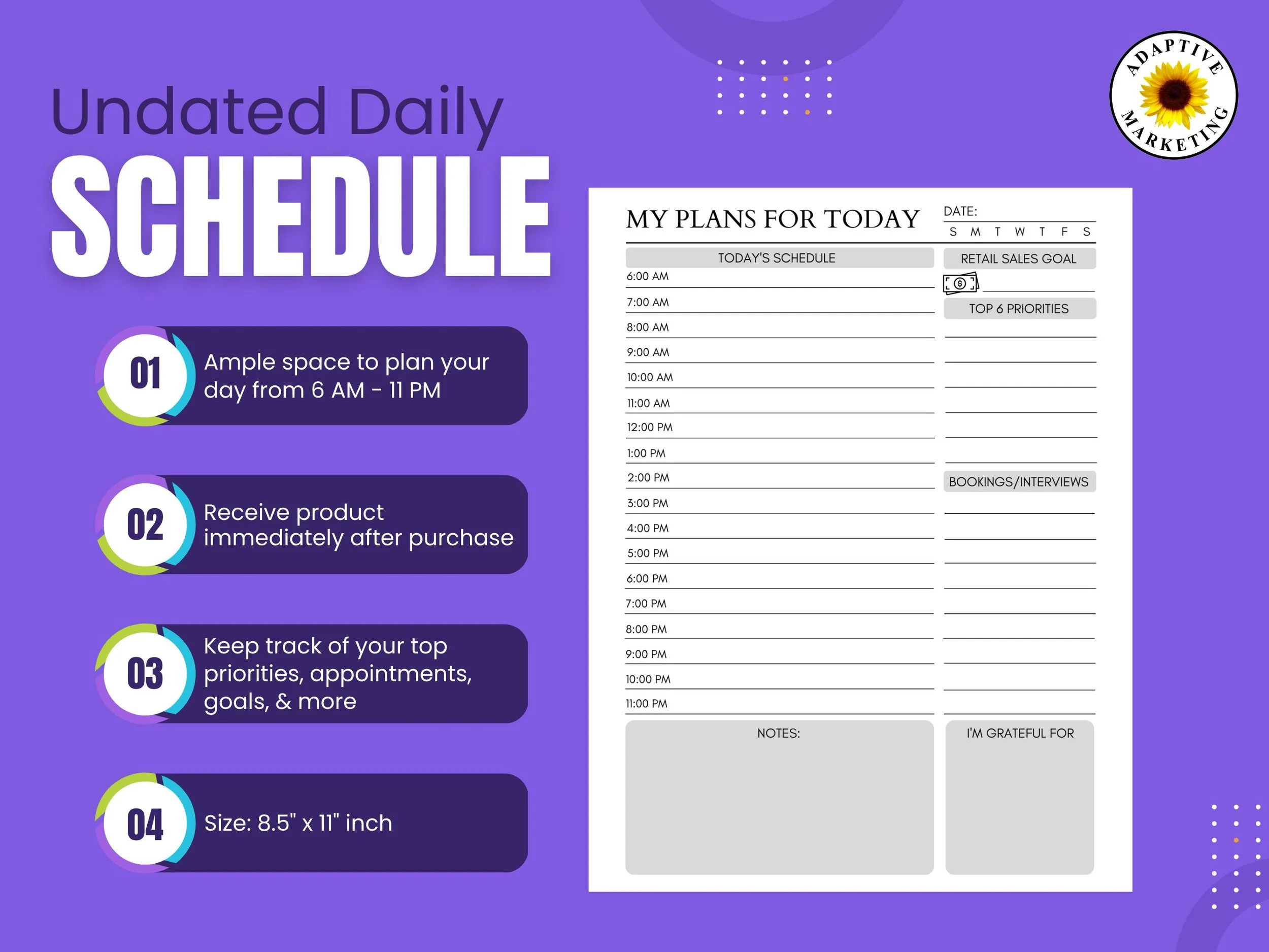 Printable Daily Planner Sheet | My Plans for Today | Adaptive Marketing