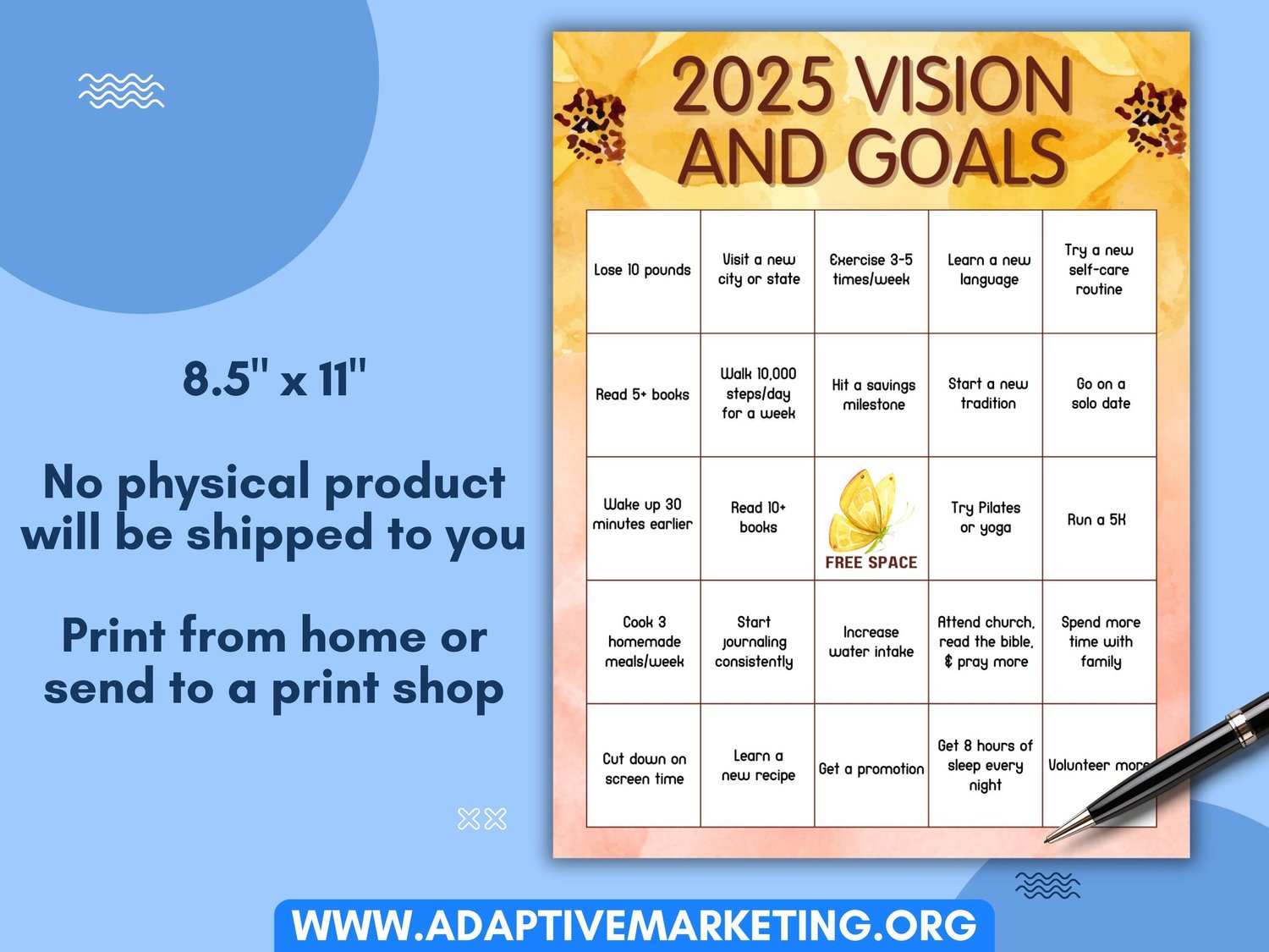 2025 Goal-Tracking Blank Bingo Card | 2025 Manifestations | Adaptive ...