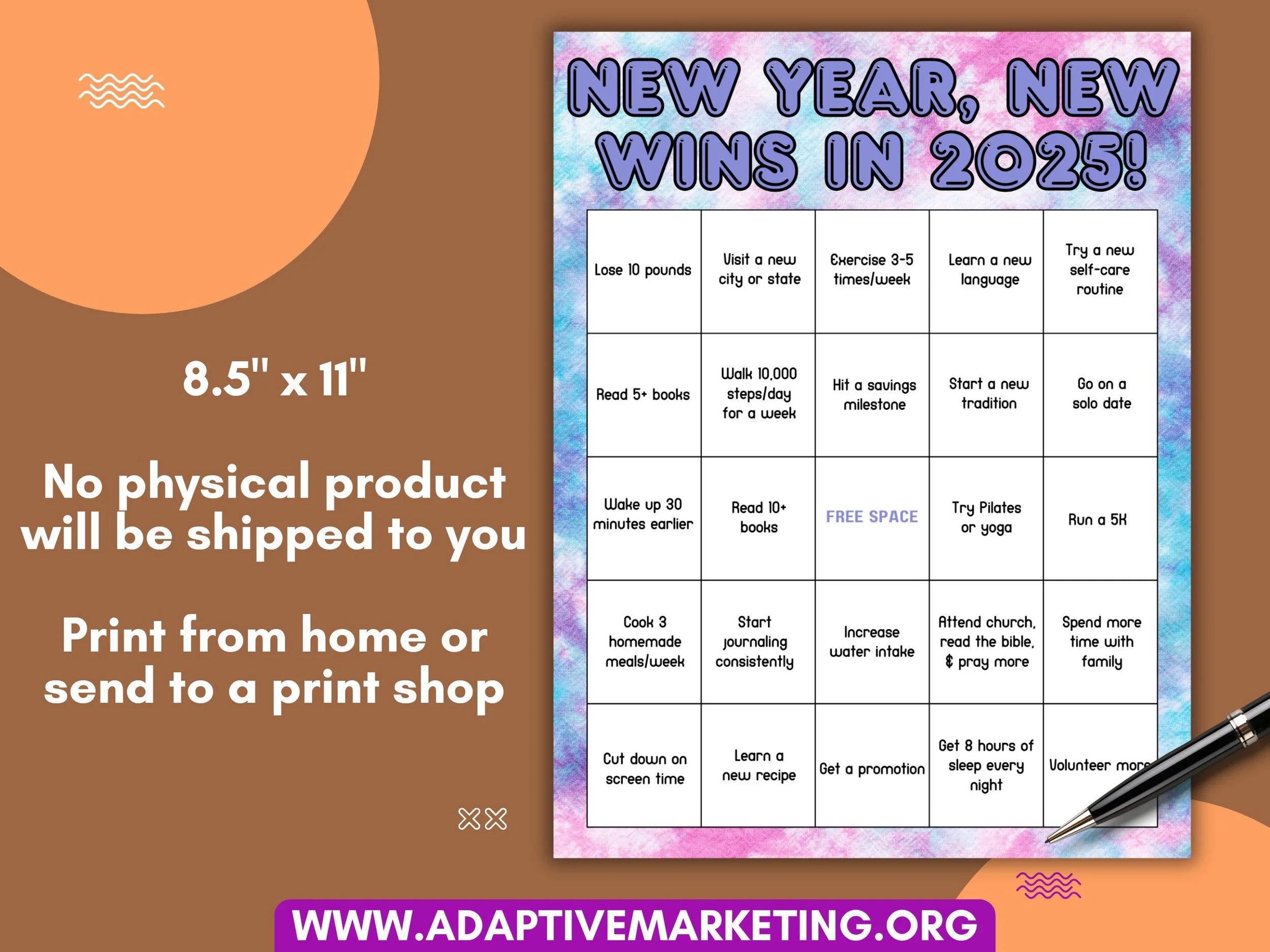 2025 Goal-Tracking Blank Bingo Card | Green Paw Print | Adaptive Marketing