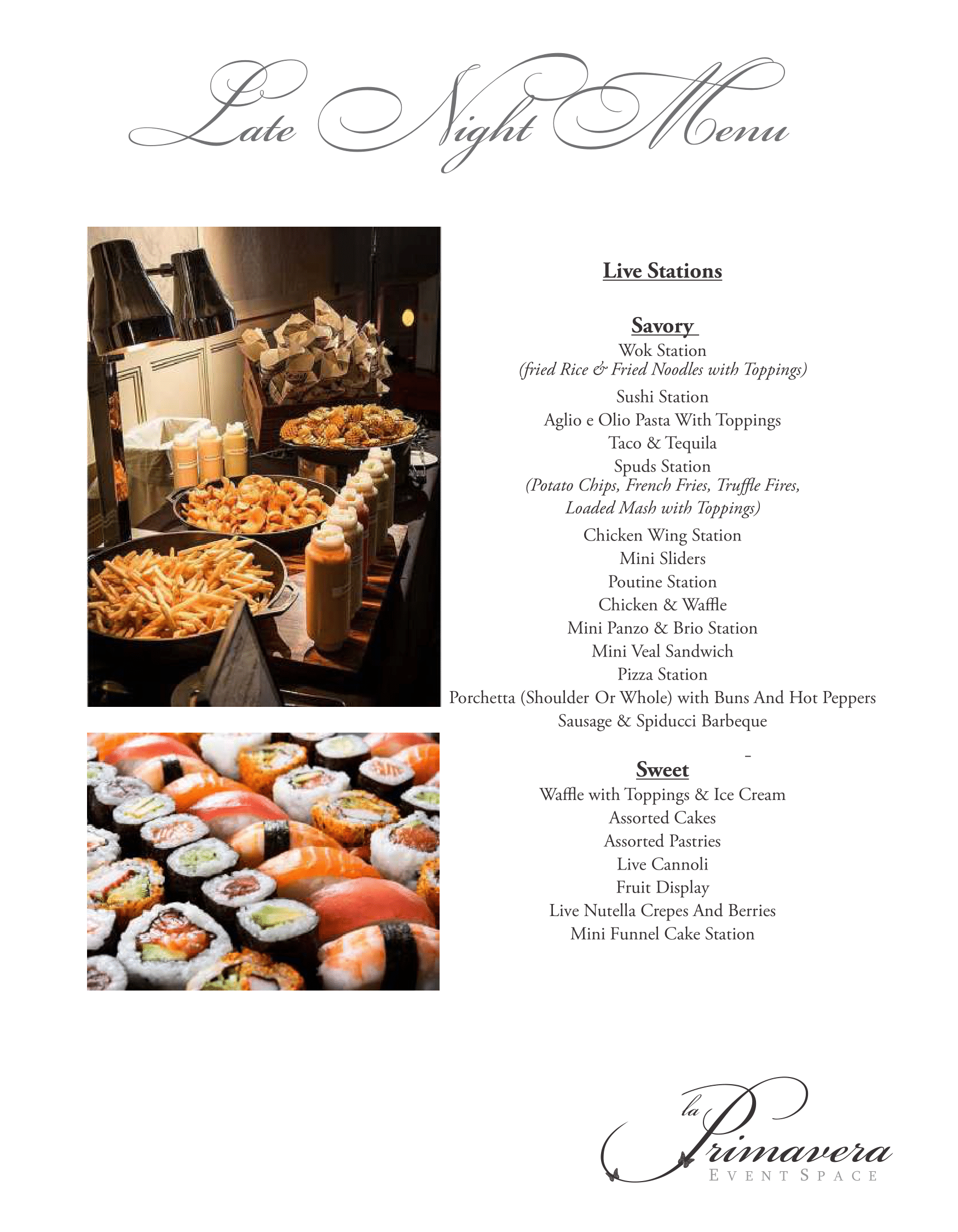 Complete Menu — La Primavera Event Space | Vaughan Event Venue | Woodbridge