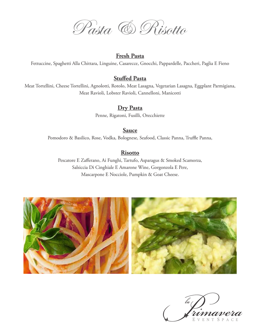 Complete Menu — La Primavera Event Space | Vaughan Event Venue | Woodbridge