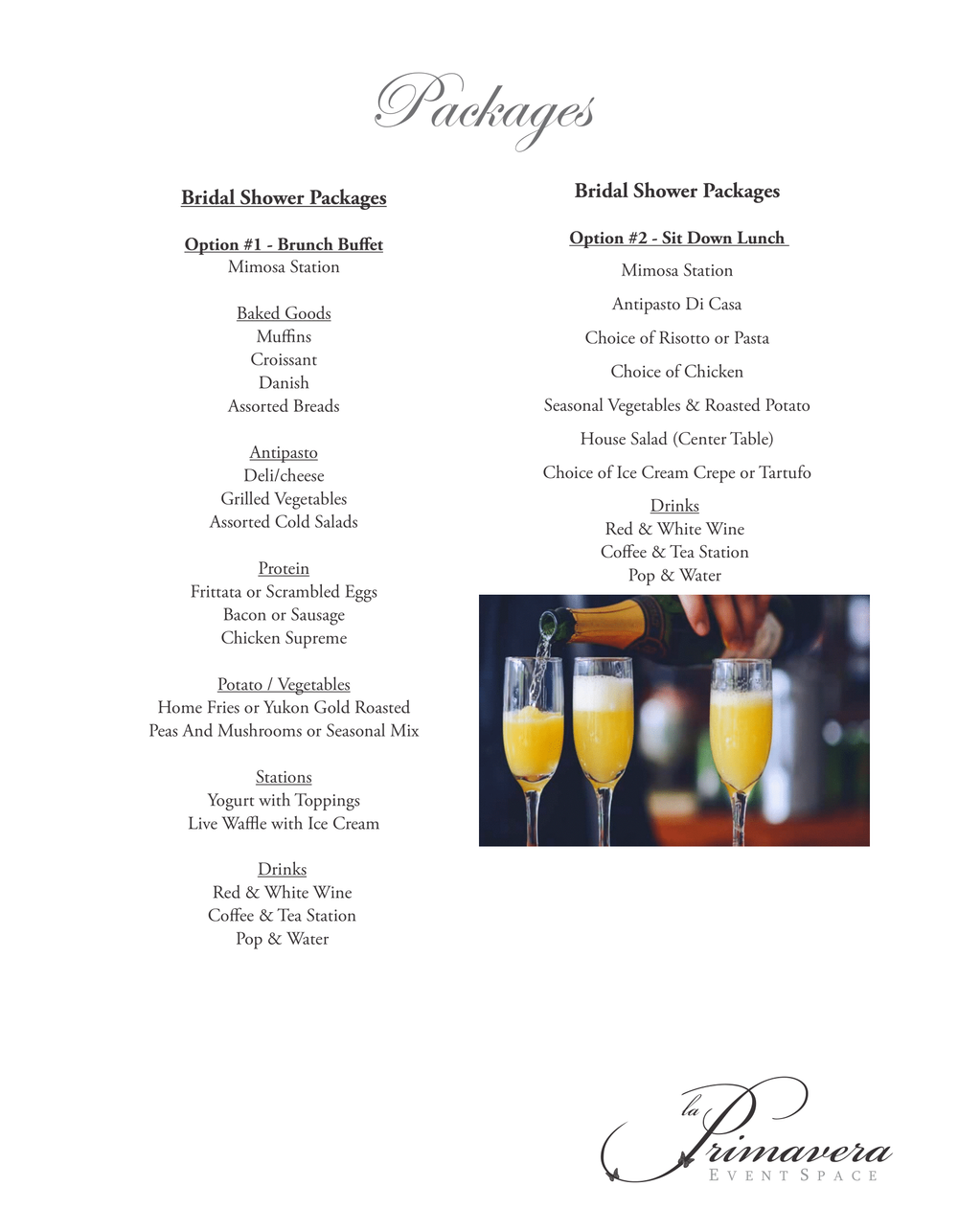 Complete Menu — La Primavera Event Space | Vaughan Event Venue | Woodbridge