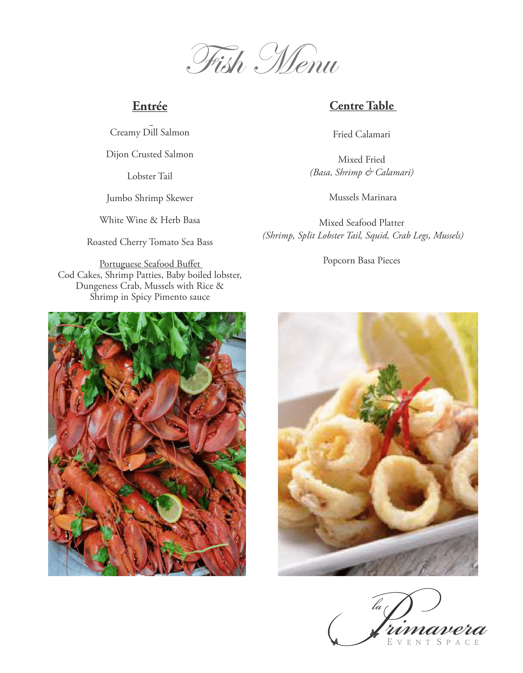 Complete Menu — La Primavera Event Space | Vaughan Event Venue | Woodbridge