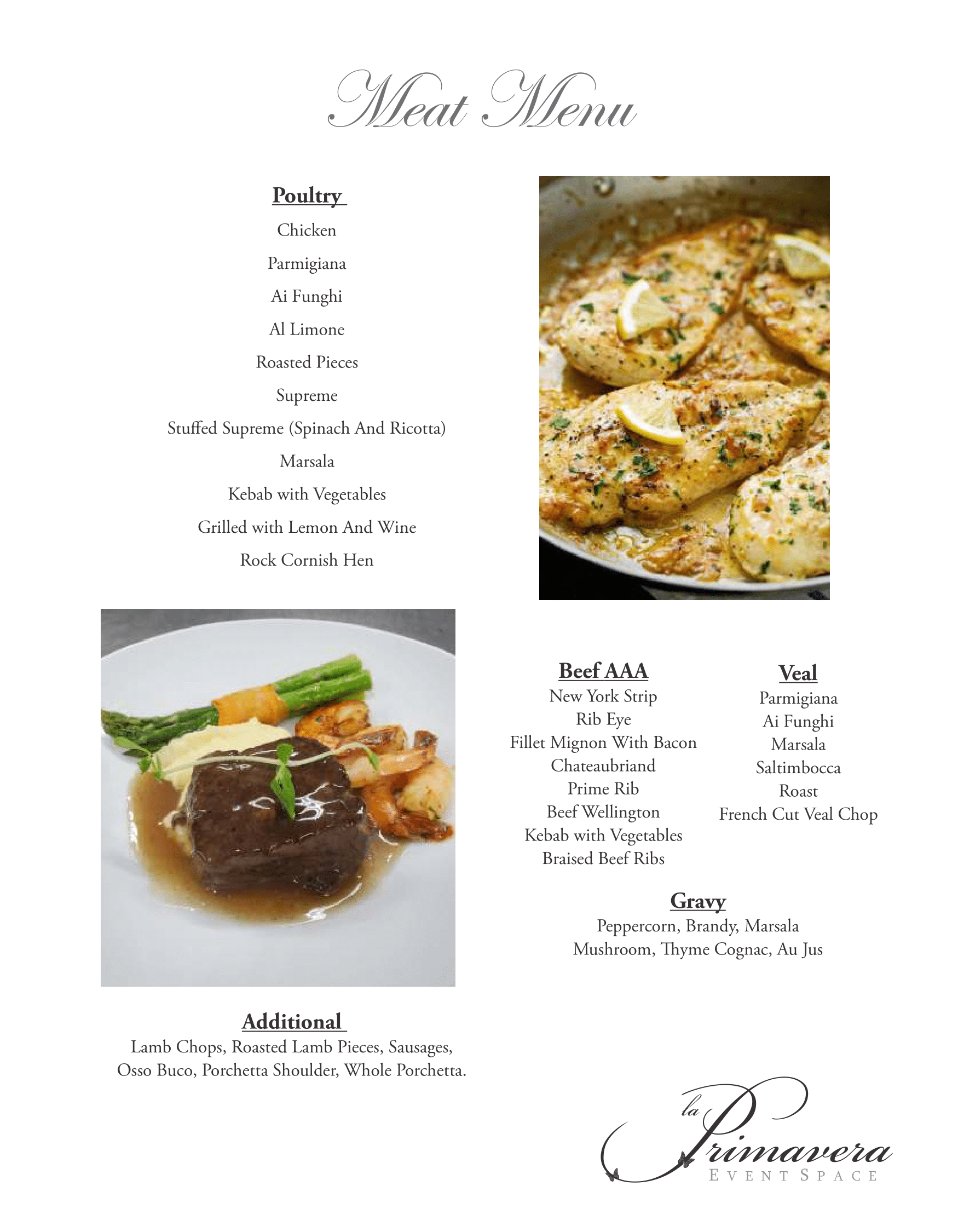 Complete Menu — La Primavera Event Space | Vaughan Event Venue | Woodbridge