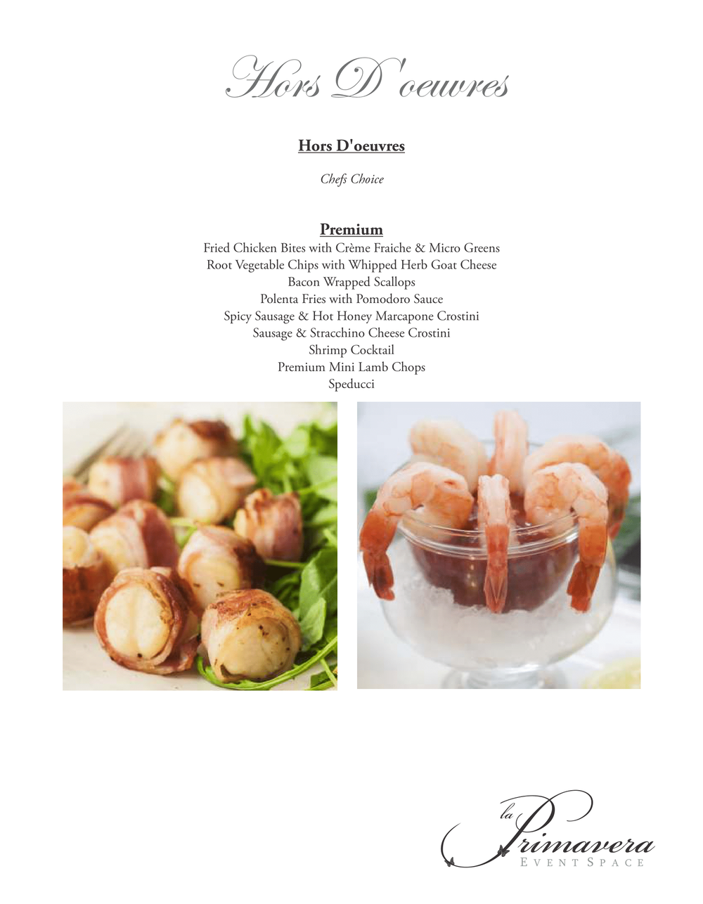Complete Menu — La Primavera Event Space | Vaughan Event Venue | Woodbridge