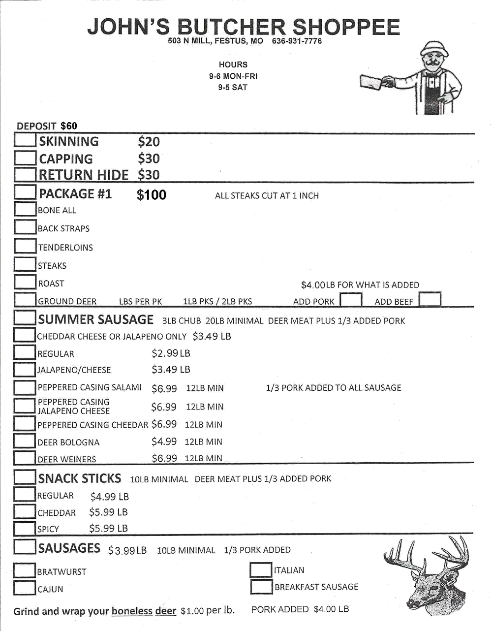 Deer Processing — John's Butcher Shoppee