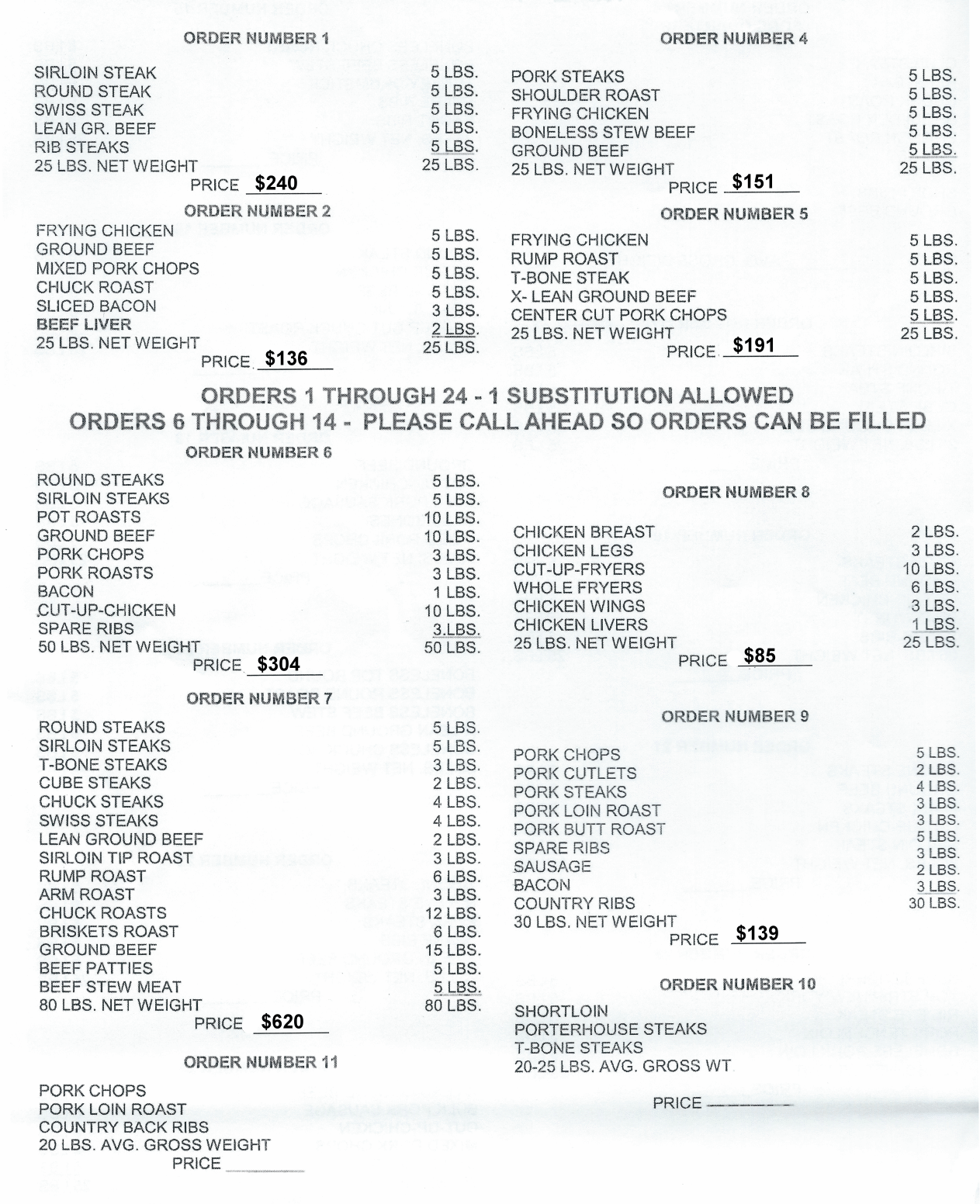 Meat Orders — John's Butcher Shoppee