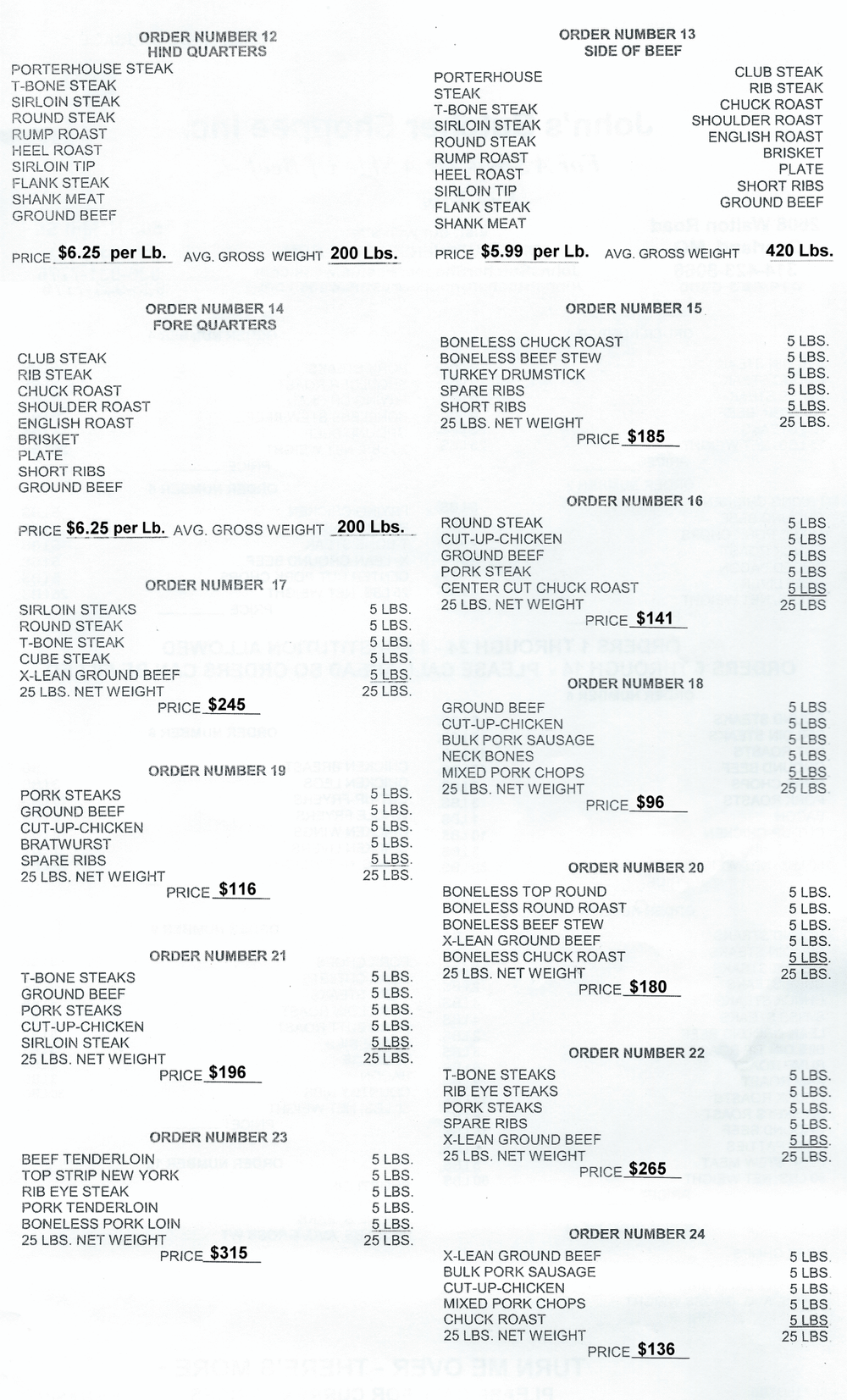 Meat Orders — John's Butcher Shoppee