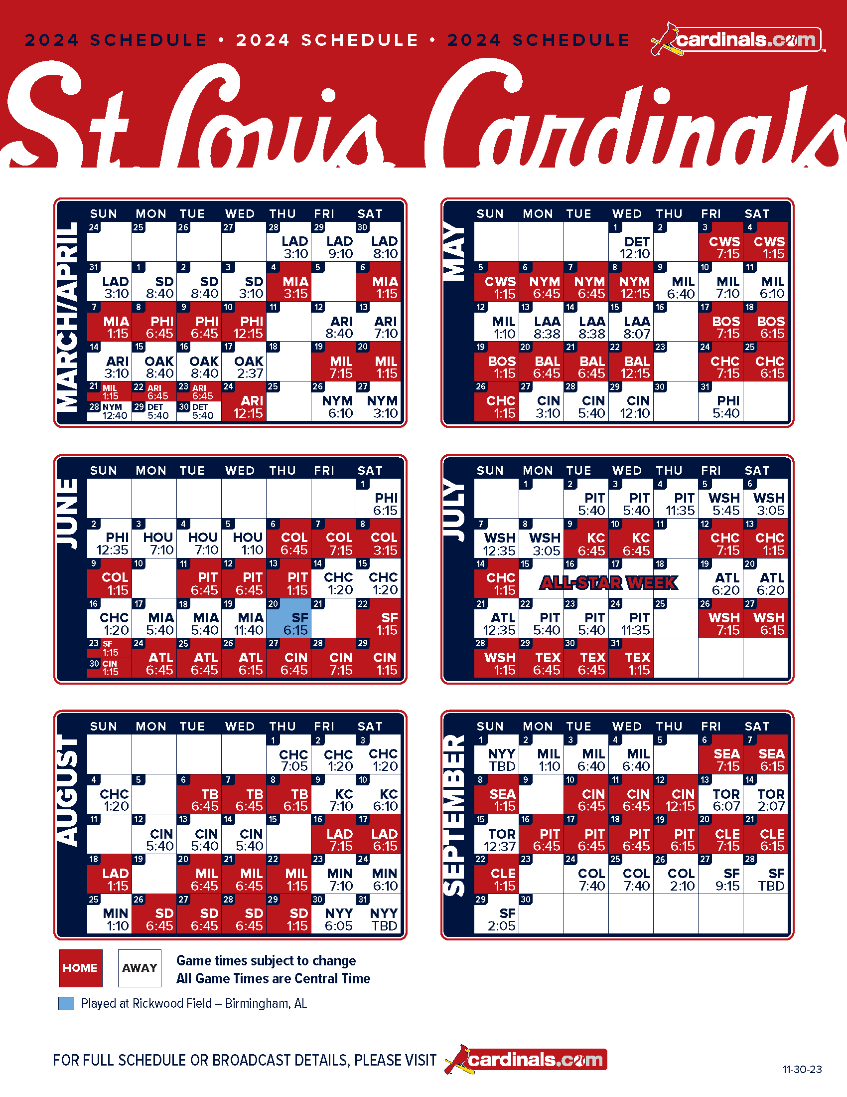 Cardinals Schedules — The Franchise Sports Bar and Grill