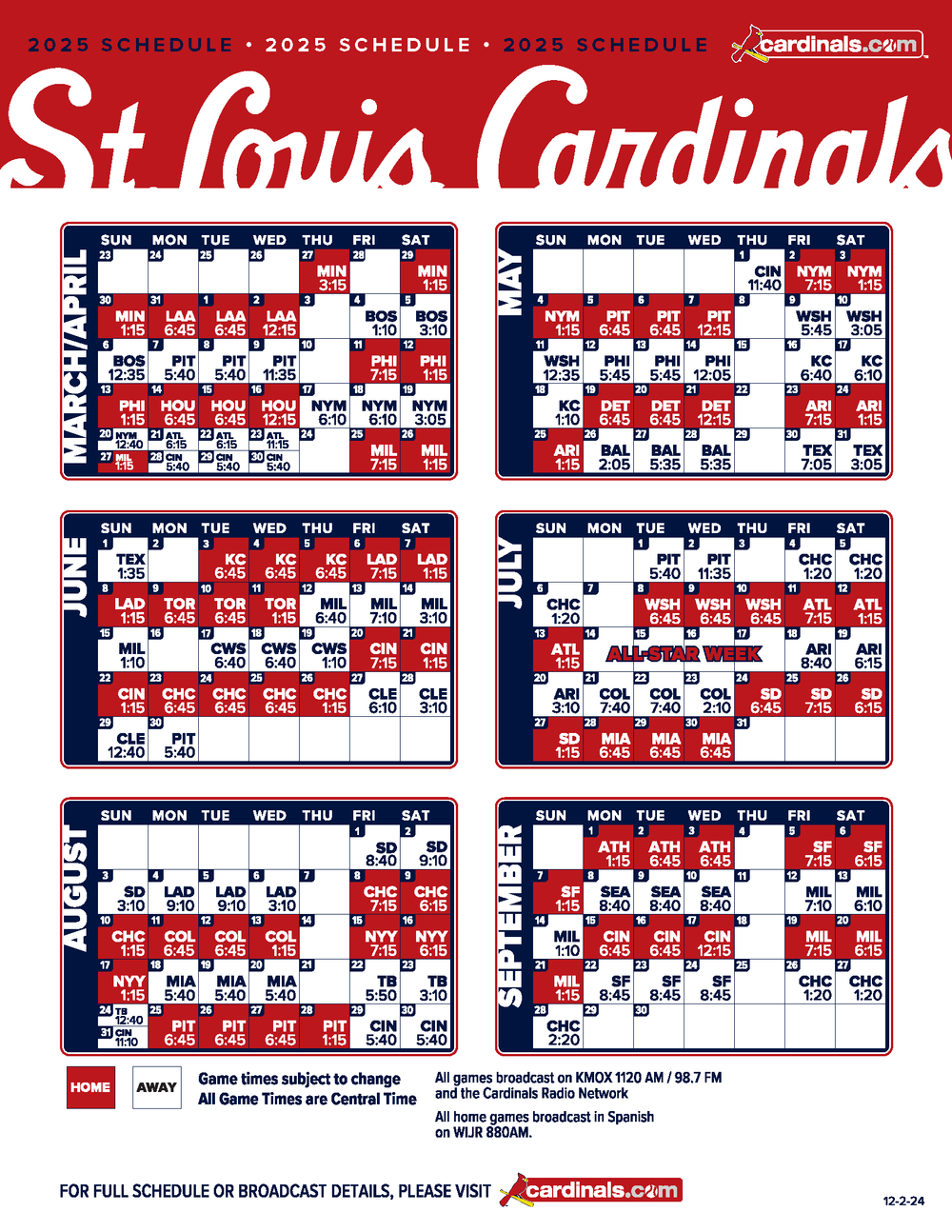 Cardinals Schedules — The Franchise Sports Bar and Grill
