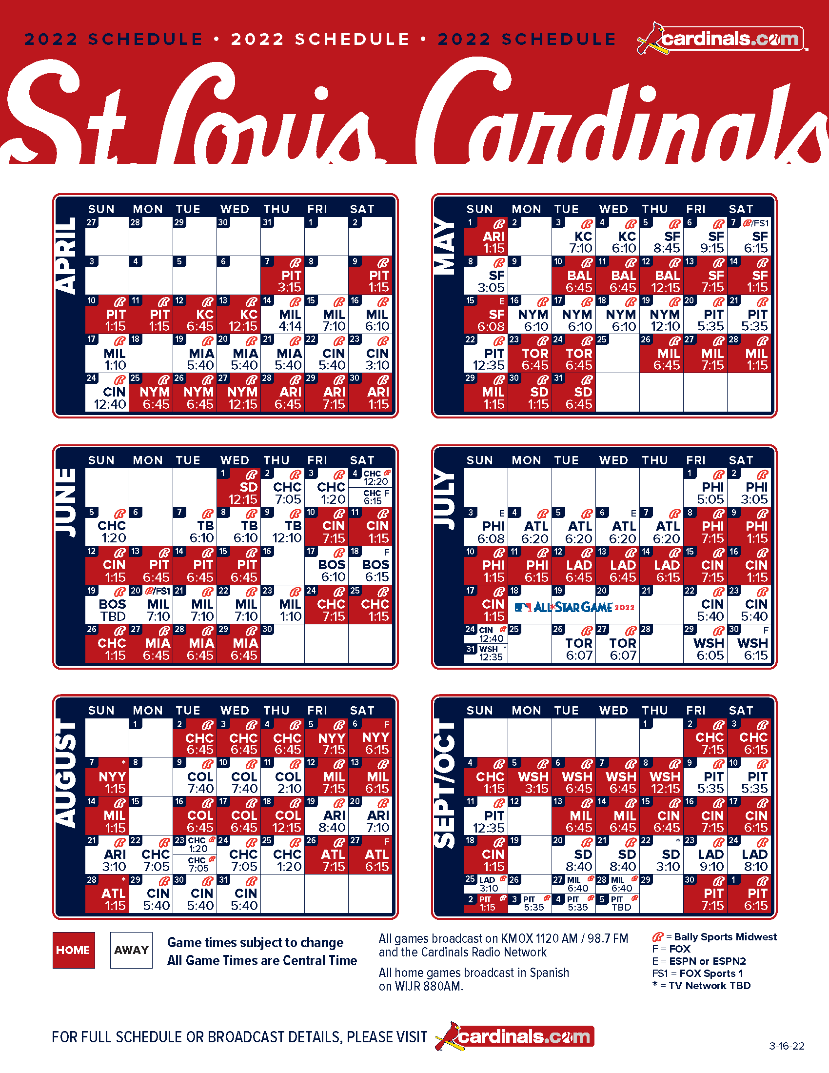 STL Cardinals Schedule — The Franchise Sports Bar and Grill