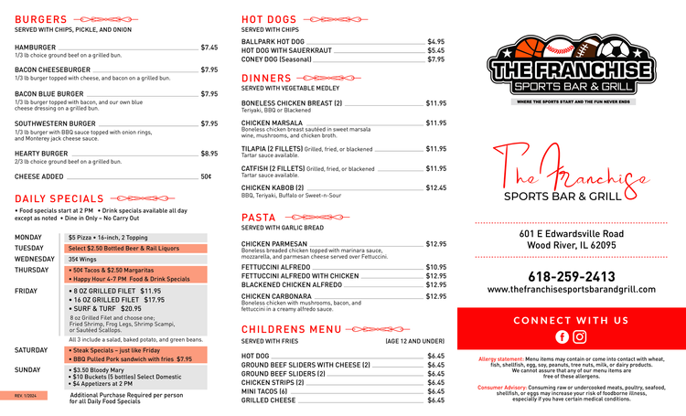 Menu — The Franchise Sports Bar and Grill