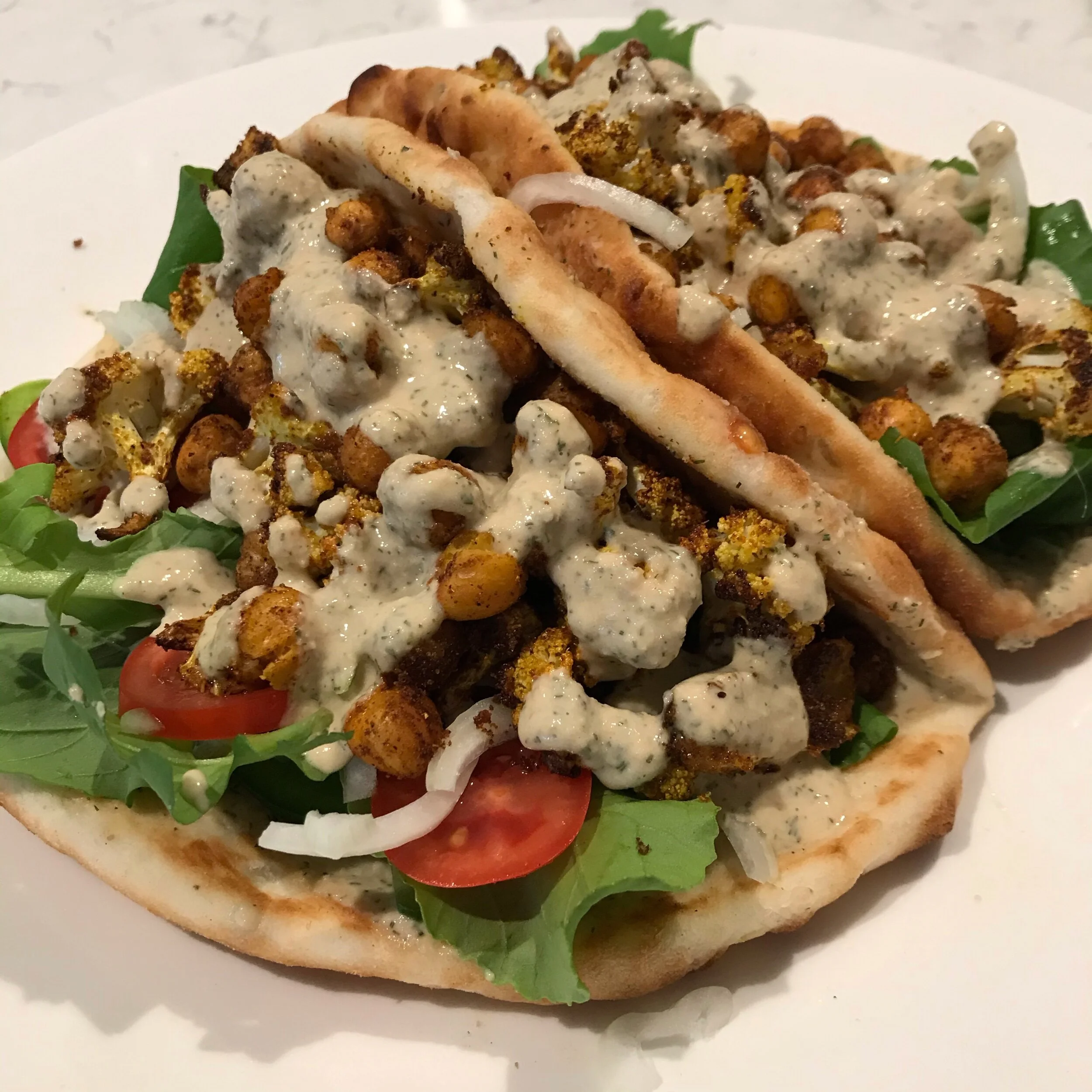chickpea and cauli shawarma flatbreads — the landing