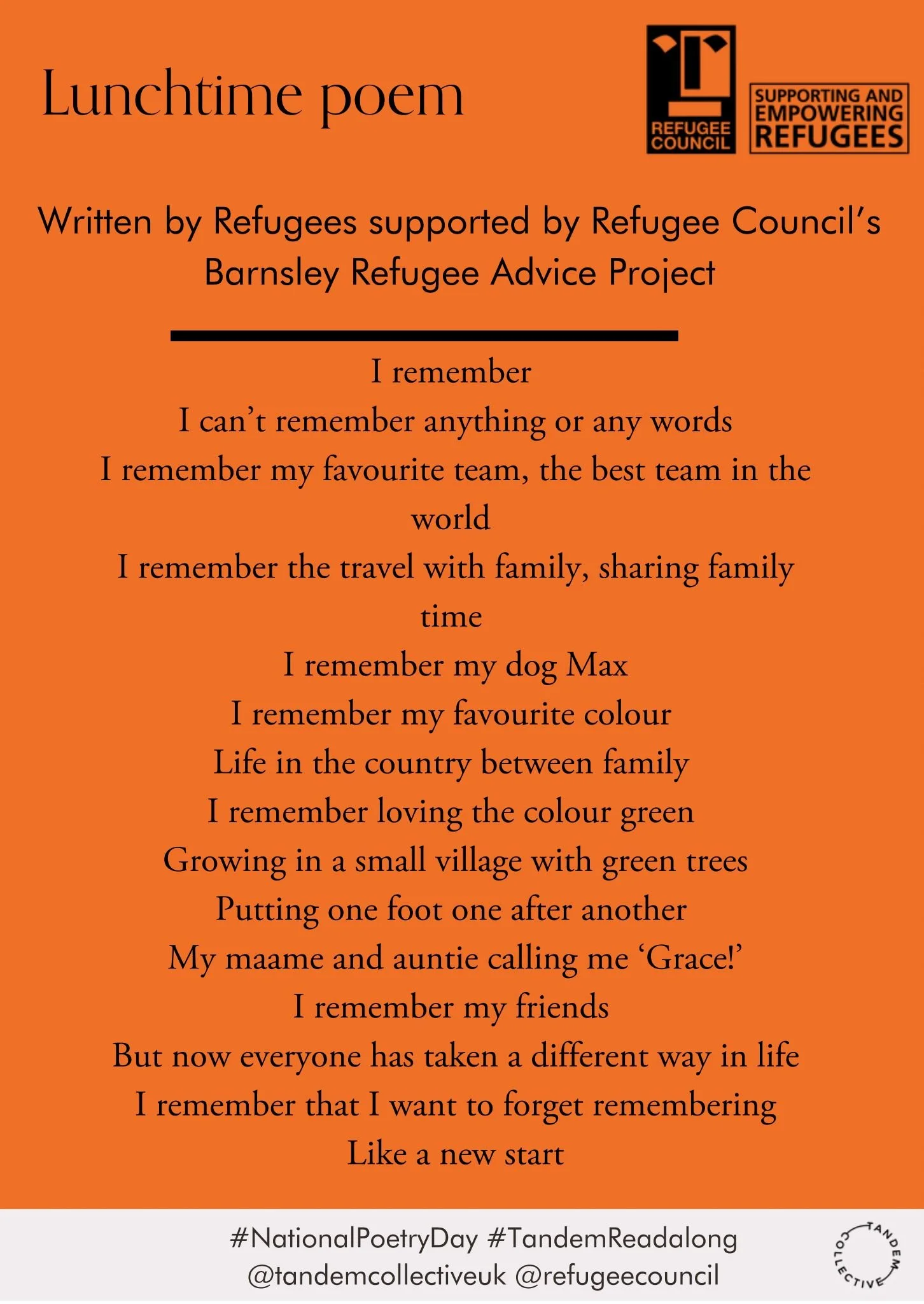 National Poetry Day with The Refugee Council — Tandem Collective