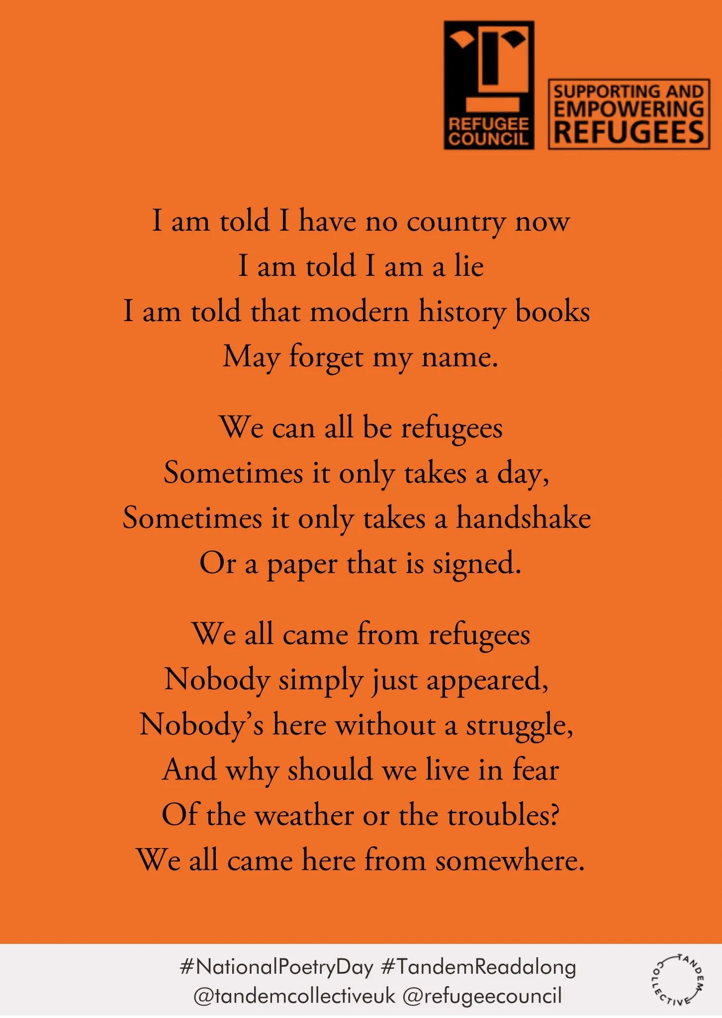 National Poetry Day with The Refugee Council — Tandem Collective