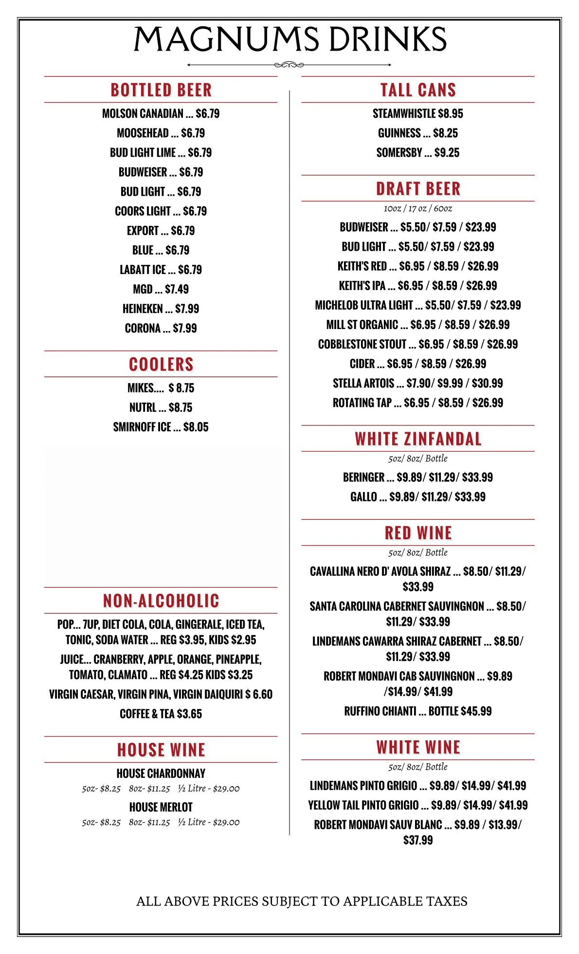 Menu 1 — Magnums Bar & Eatery