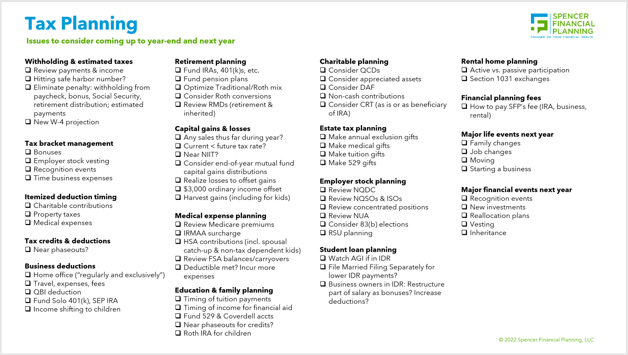Tax Planning — Spencer Financial Planning | Fee-Only Investment Advisor ...