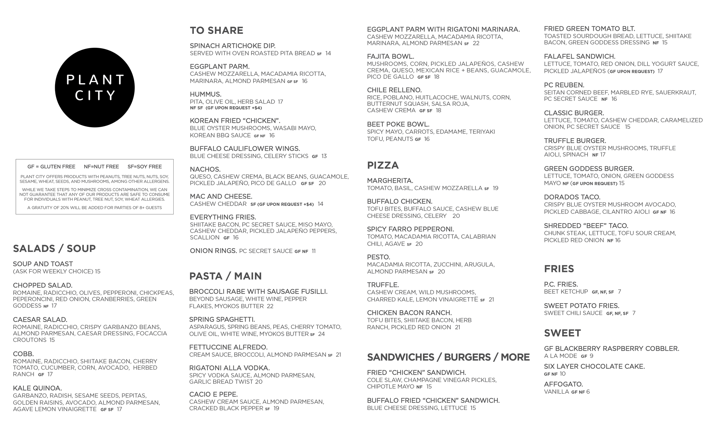 Plant City Menu | Plant City