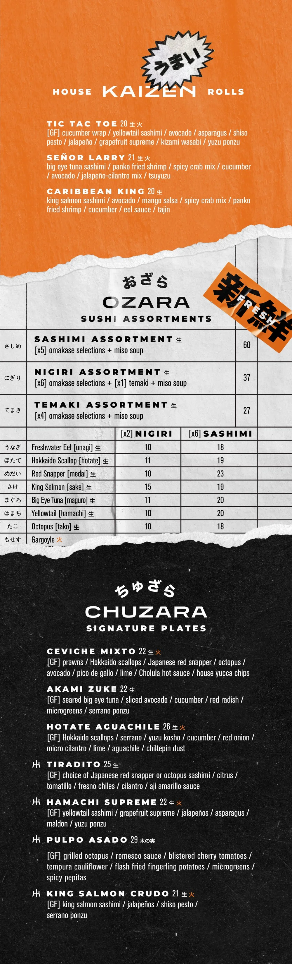 Dine In Menu — Kaizen PHX