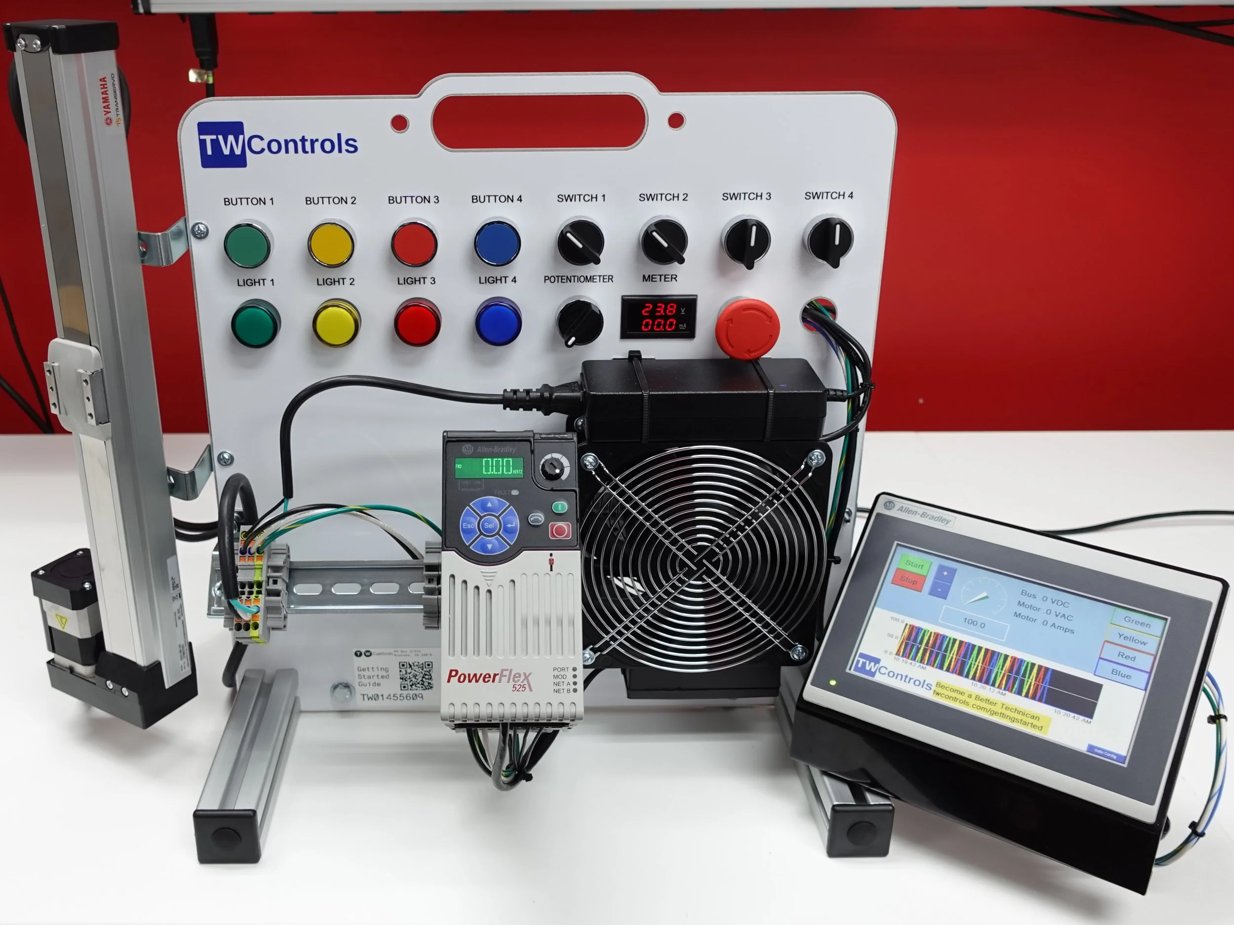 TW Controls - Allen Bradley Micro850 PLC Trainer with AC Drive, Linear Motion Control Servo, HMI ...
