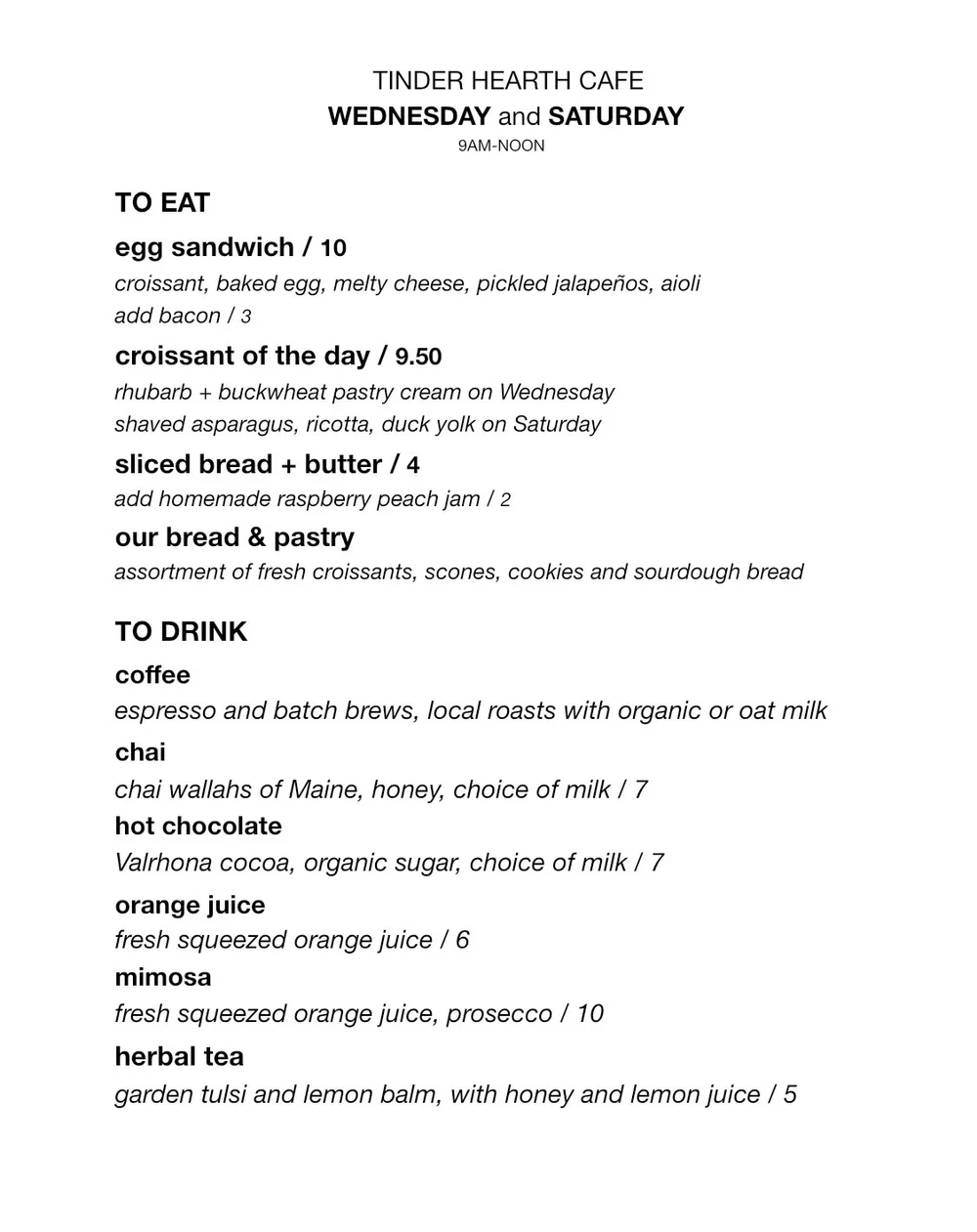 News & Menus — Tinder Hearth