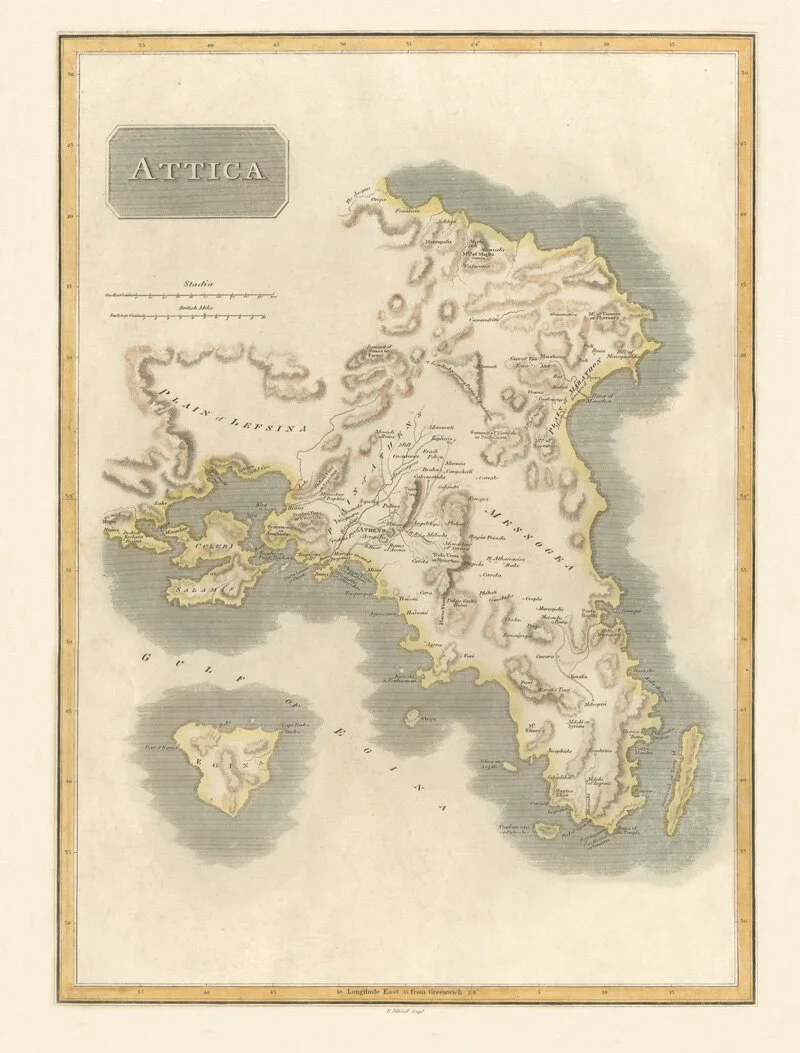 MAP OF ATTICA (ATHENS) BY E MITCHELL 1816 — The Royal Mile Gallery