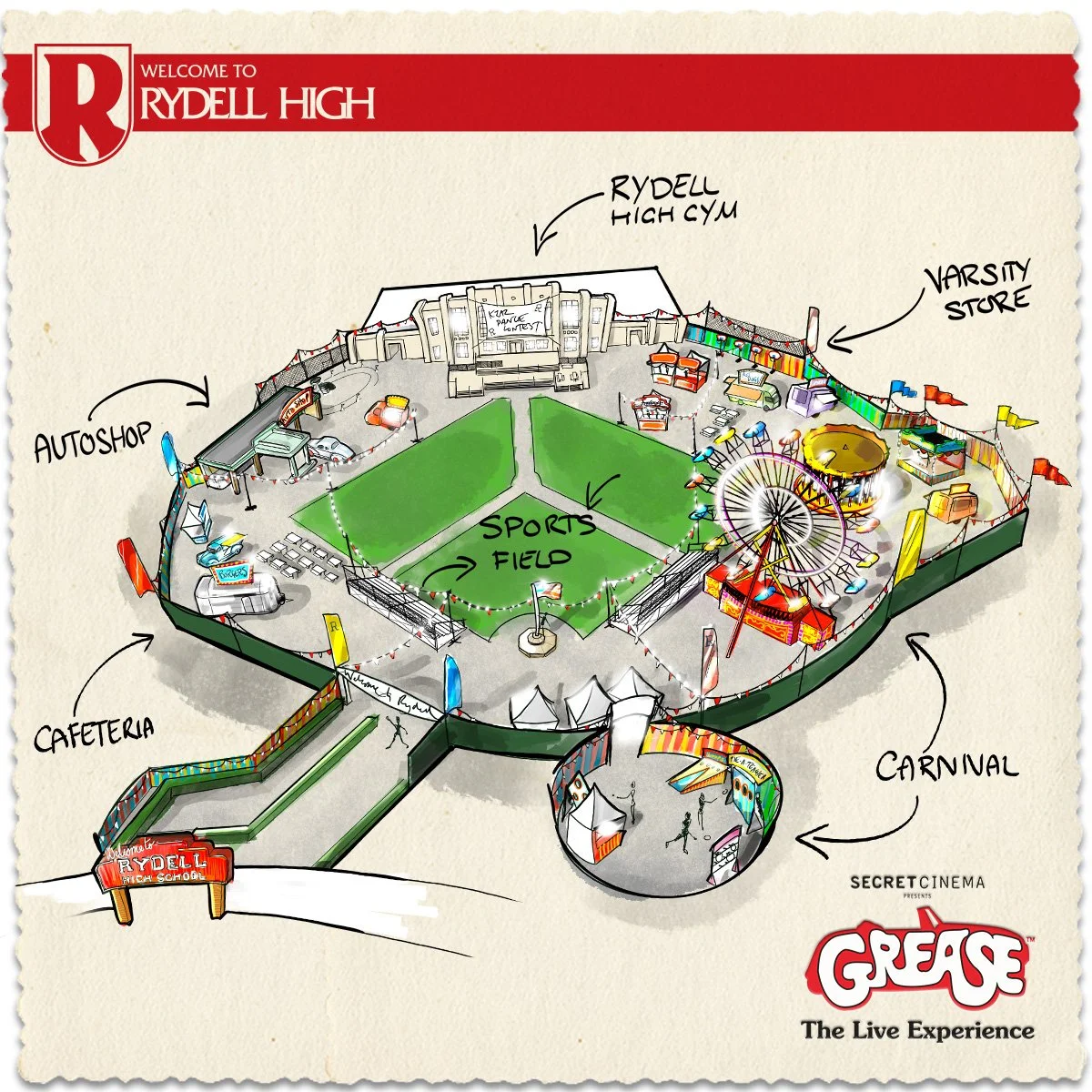 Secret Cinema reveals site map for GREASE: THE LIVE EXPERIENCE on film ...