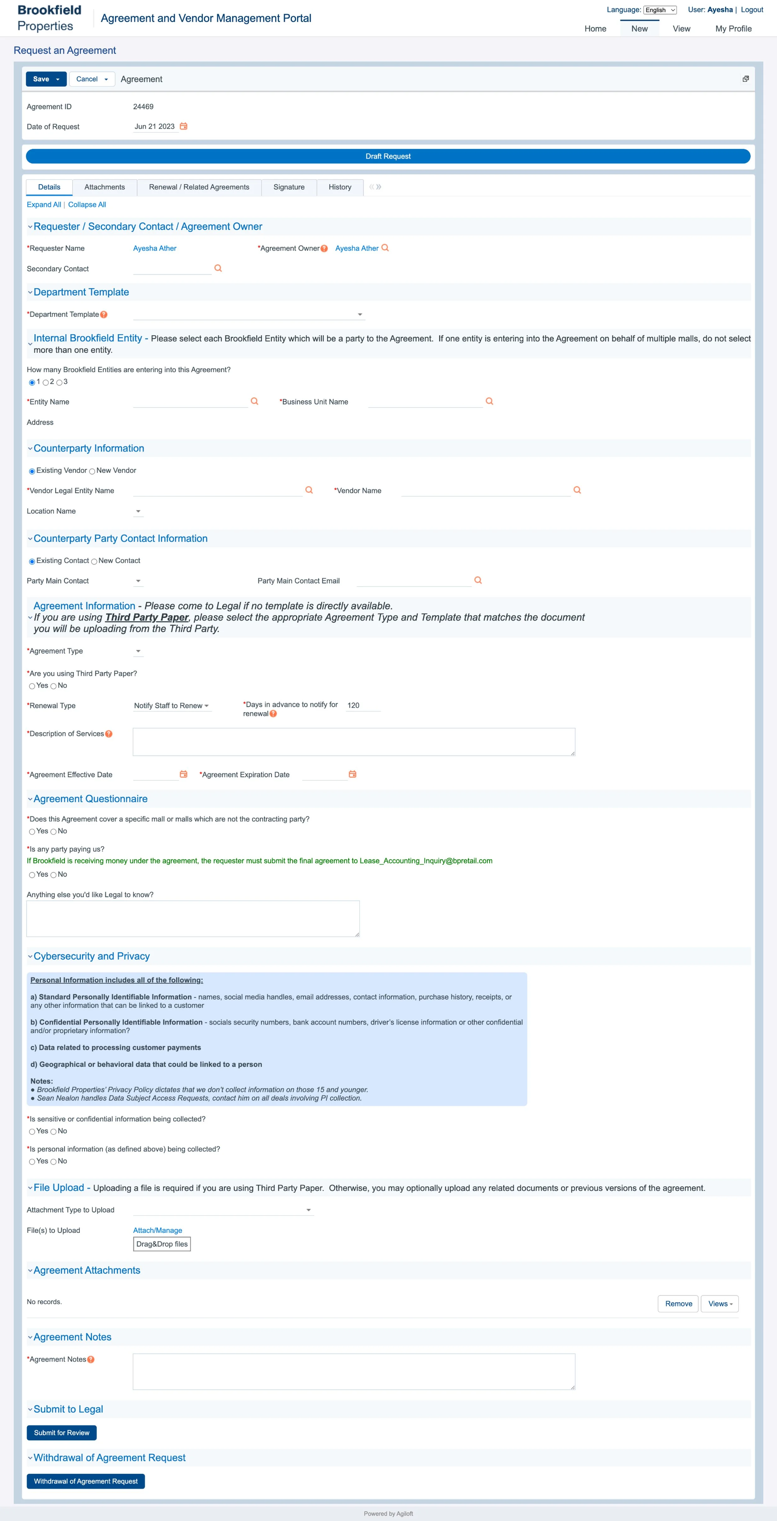 Agiloft (Internal Tool) — Ayesha Ather