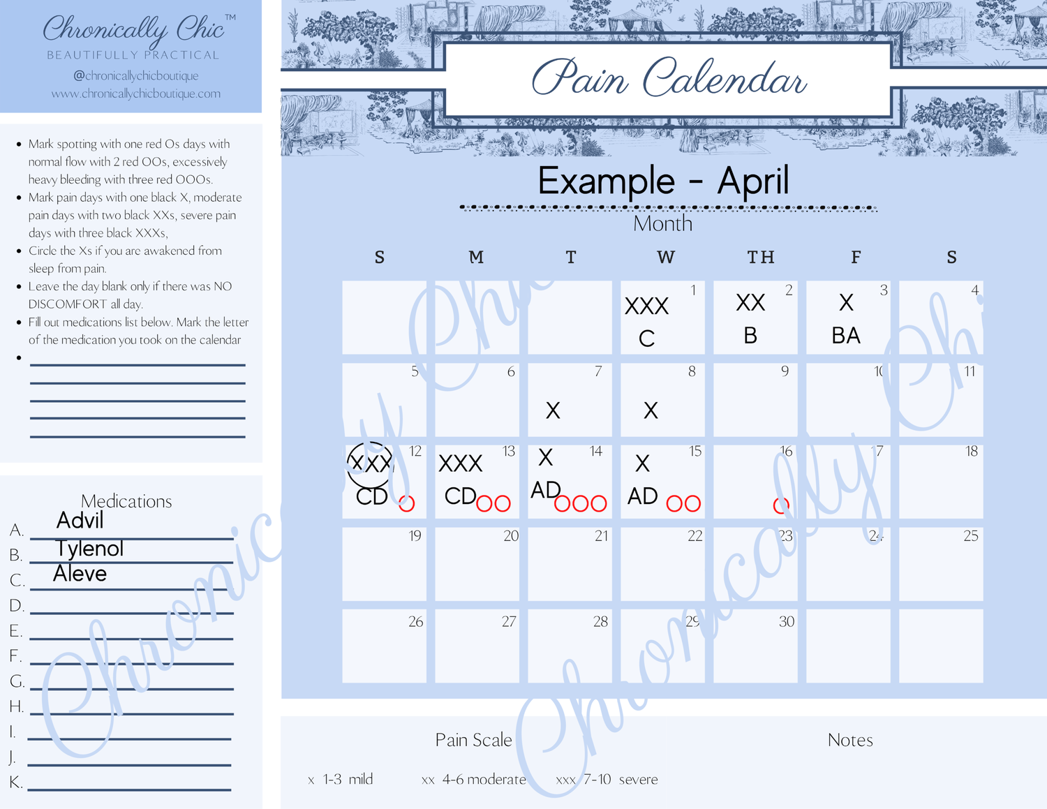 Pain Calendar | Chronically Chic