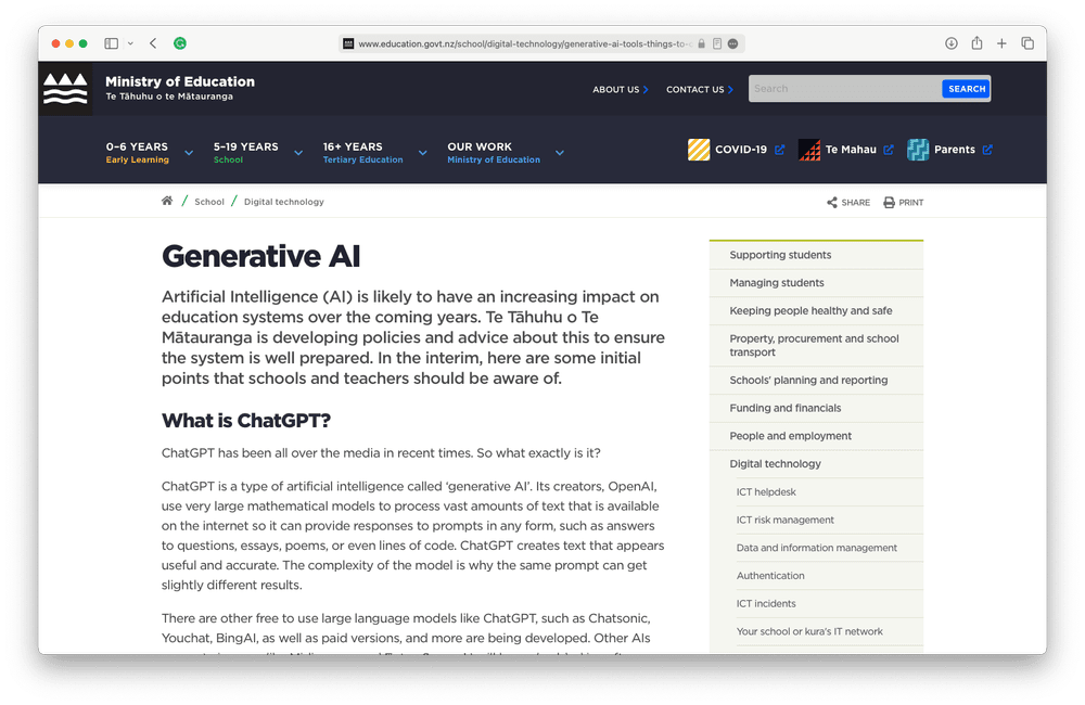 NZ Ministry of Education - Generative AI guidance — NewZealand.AI