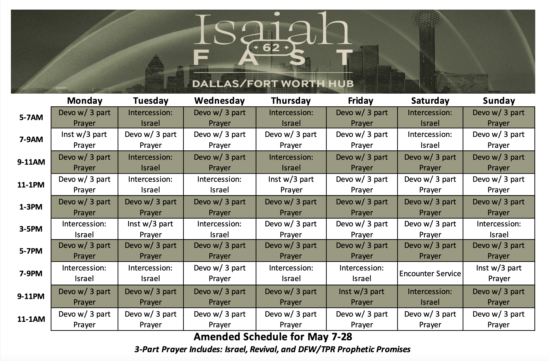 Schedule — The Prayer Room