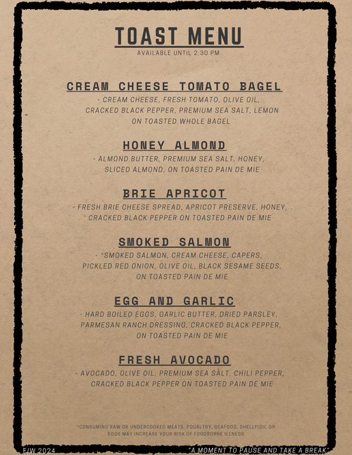 Cafe Comma Menu — CAFE COMMA