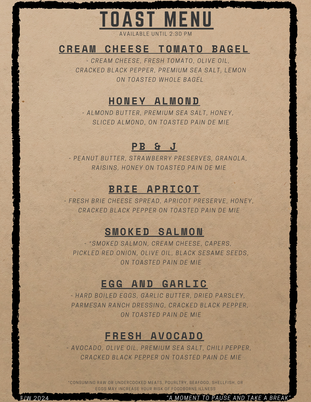 Cafe Comma Menu — CAFE COMMA