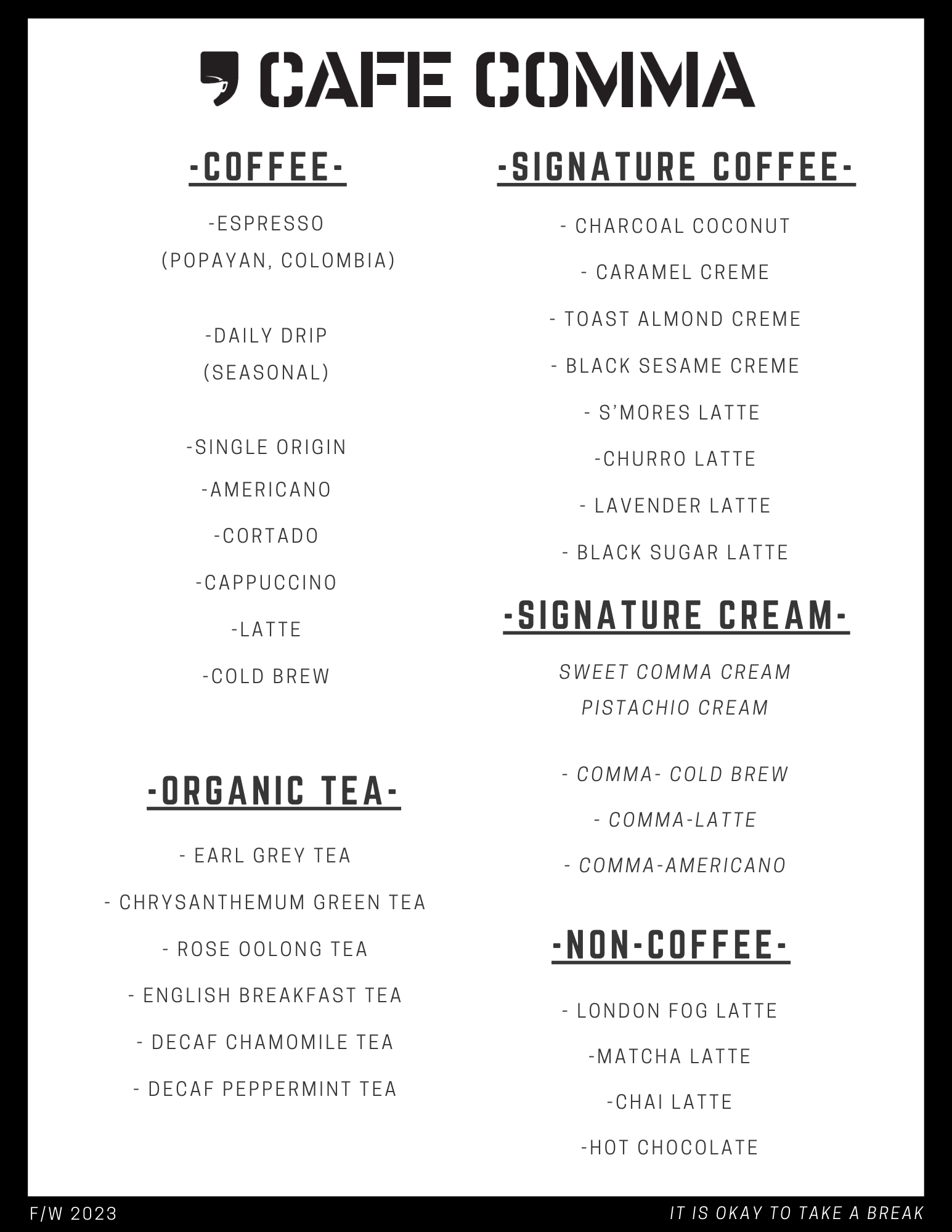 Menu — CAFE COMMA
