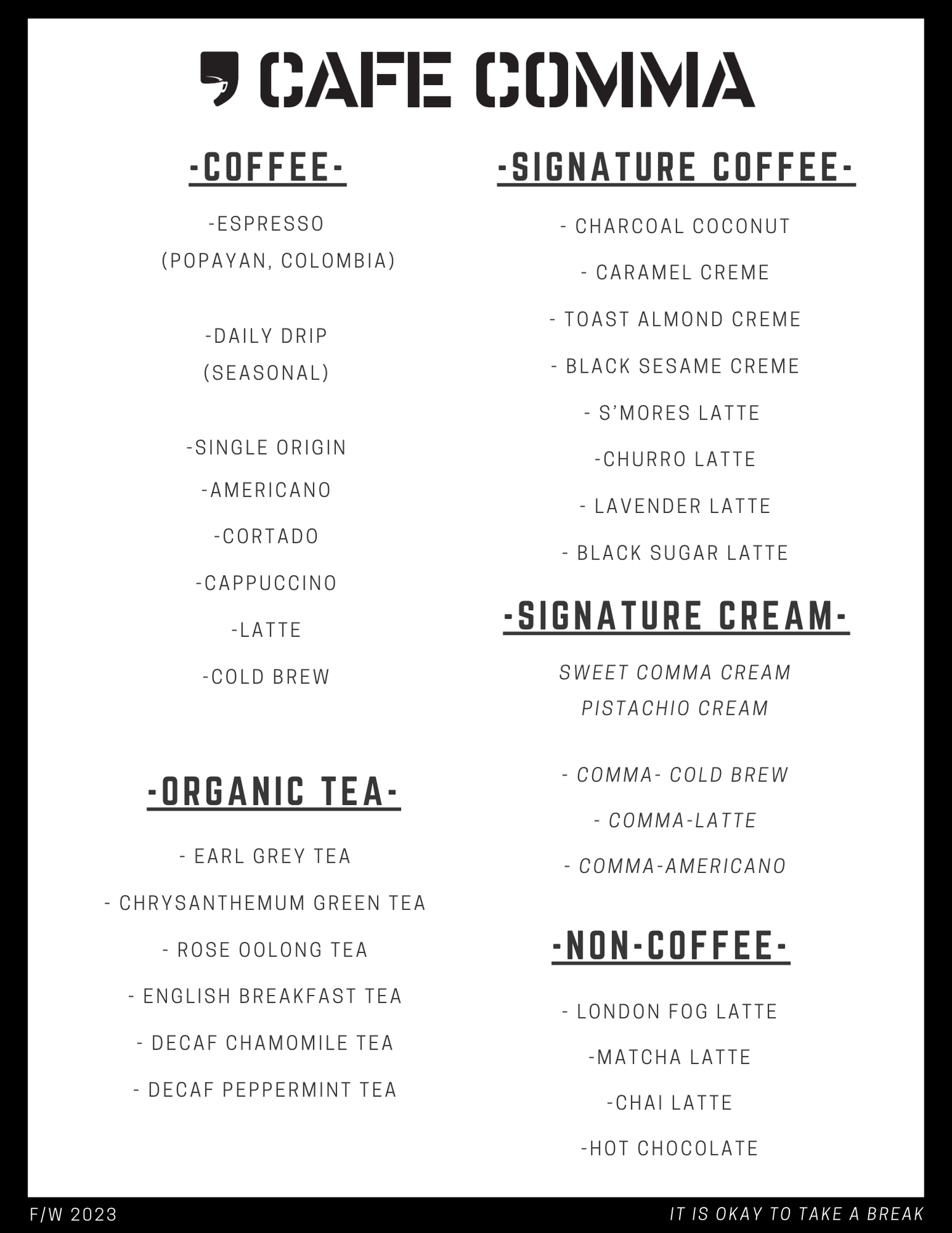 Menu — CAFE COMMA