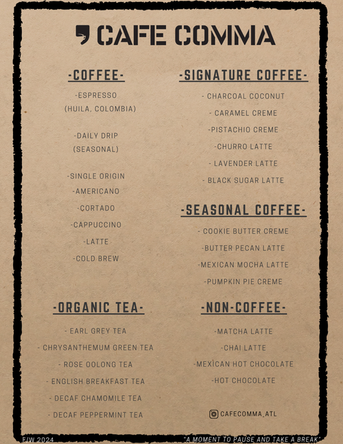 Cafe Comma Menu — CAFE COMMA