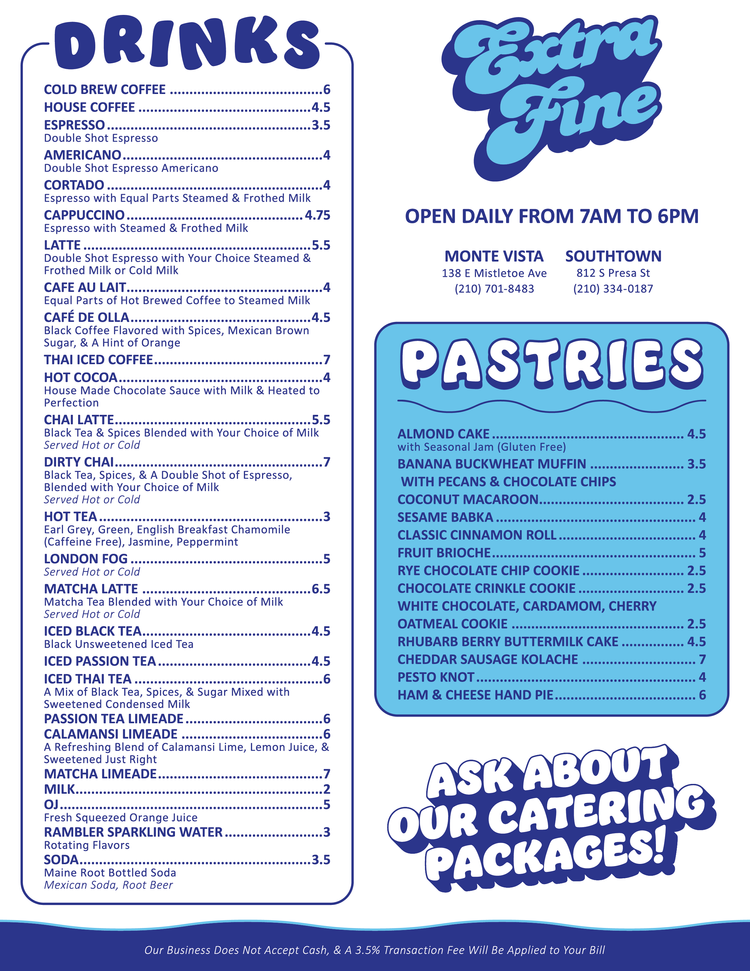 Menu - Monte Vista — EXTRA FINE