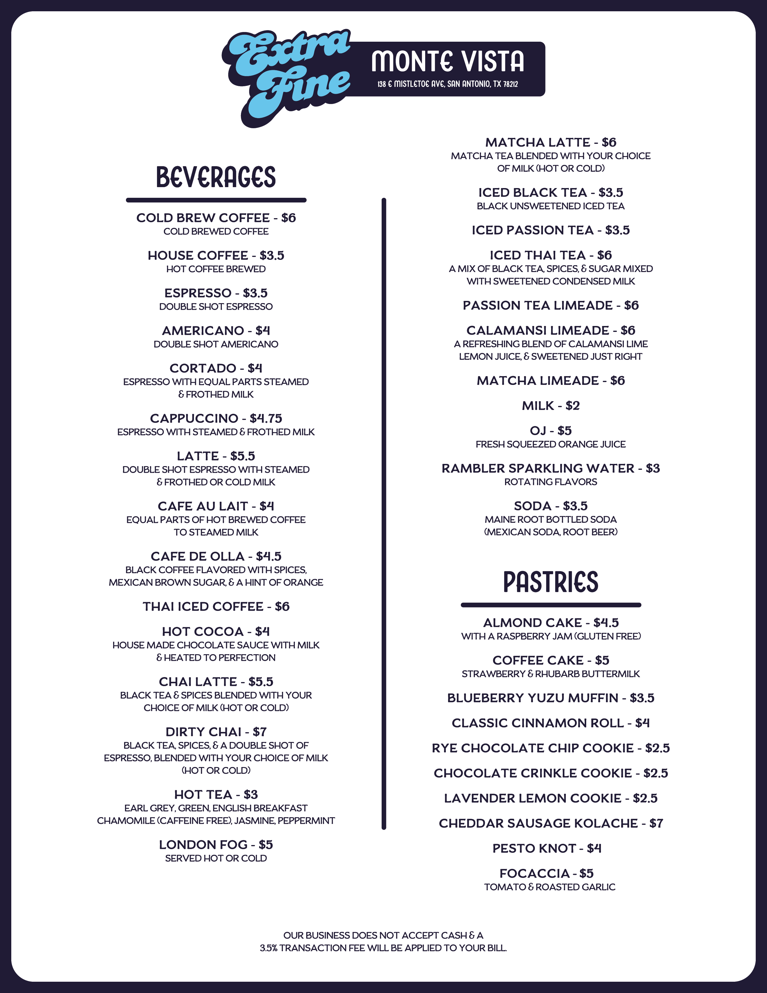 Menu - Monte Vista — EXTRA FINE