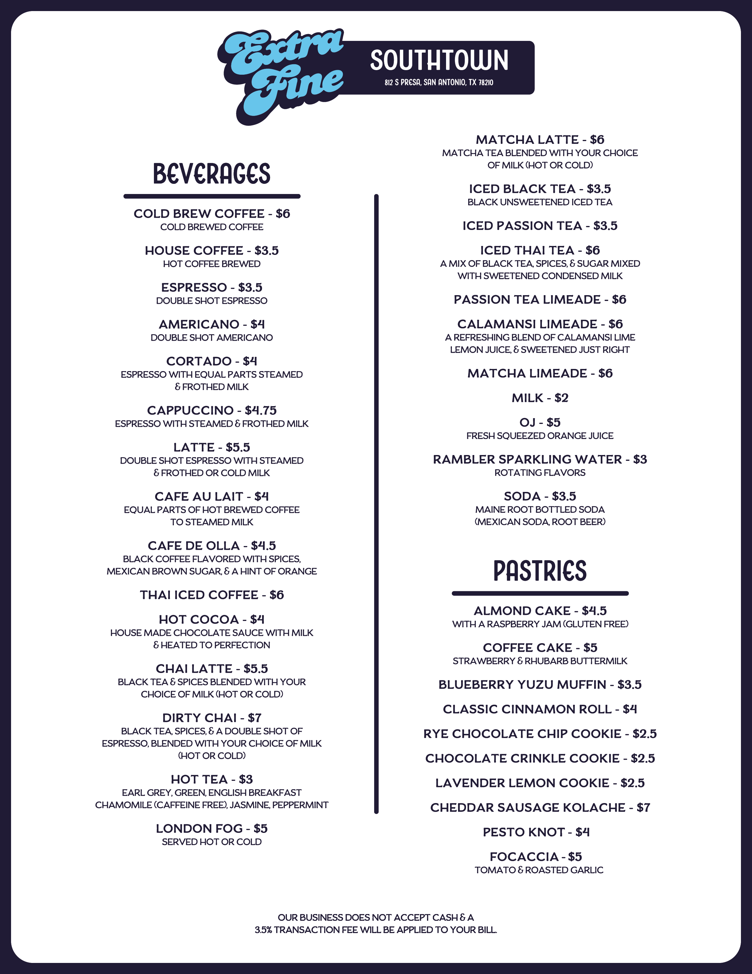 Menu - Southtown — EXTRA FINE
