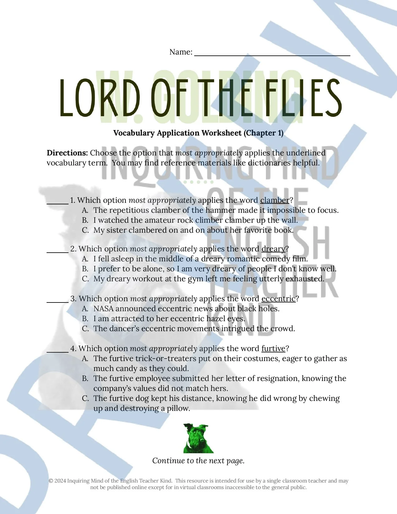 Lord of the Flies Chapter 1 Quiz, Close Reading, and Vocabulary ...