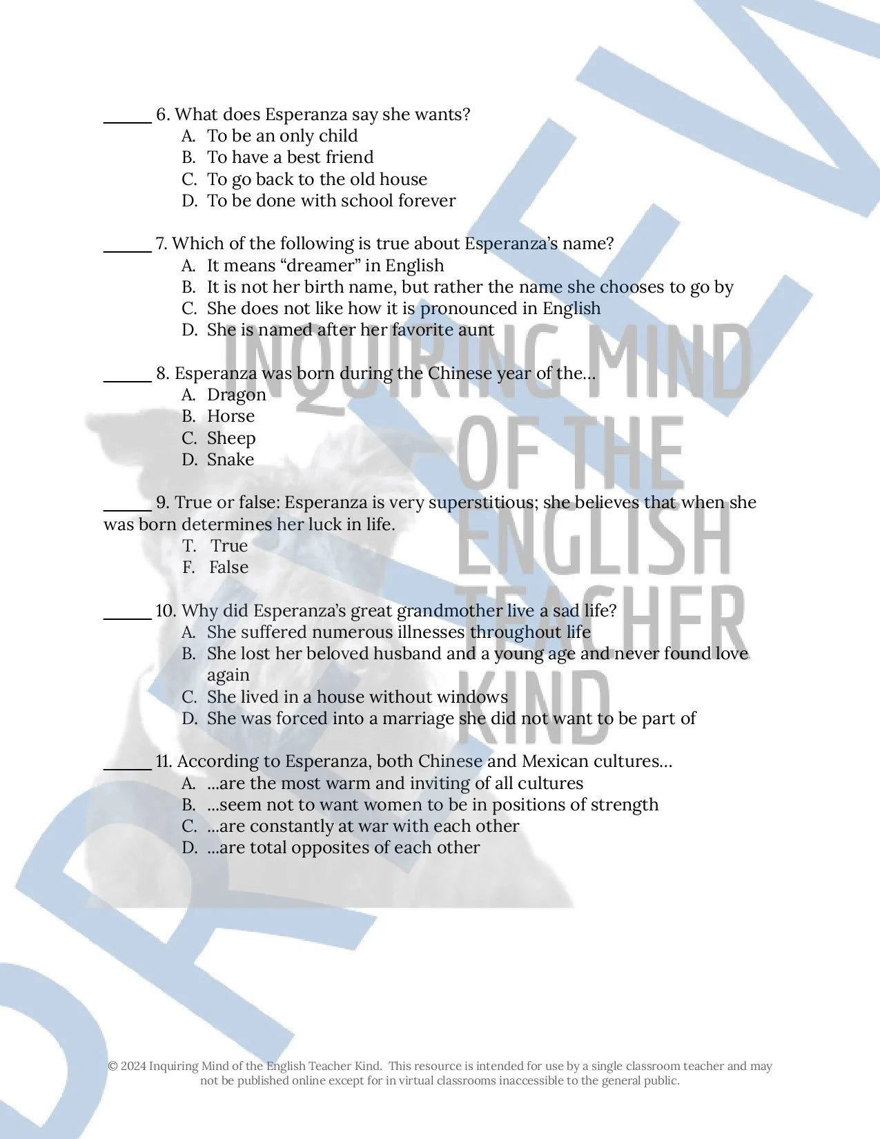 The House on Mango Street by Sandra Cisneros Quiz and Answer Key Bundle ...