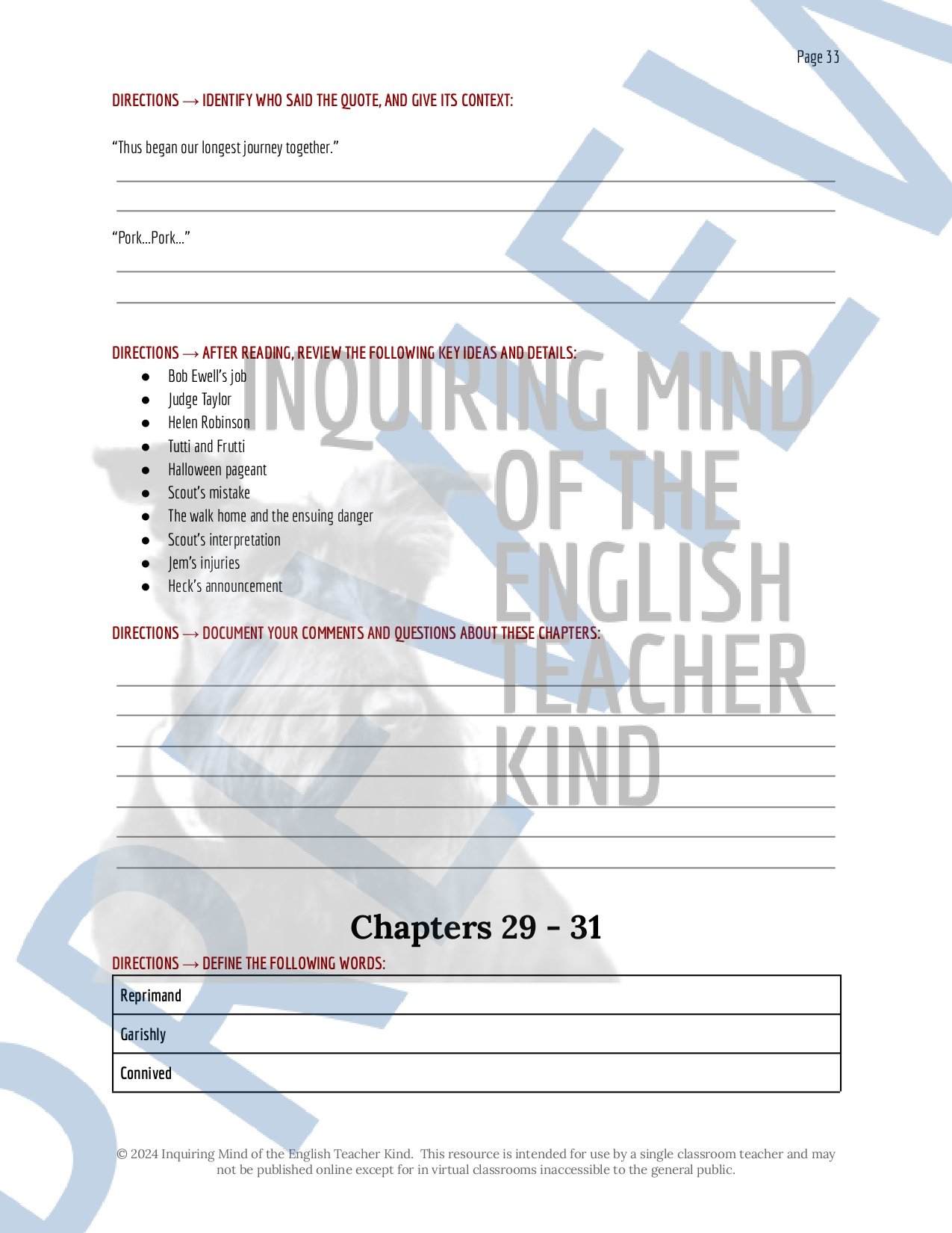 To Kill a Mockingbird Novel Study Guide with Answer Key for High School ...