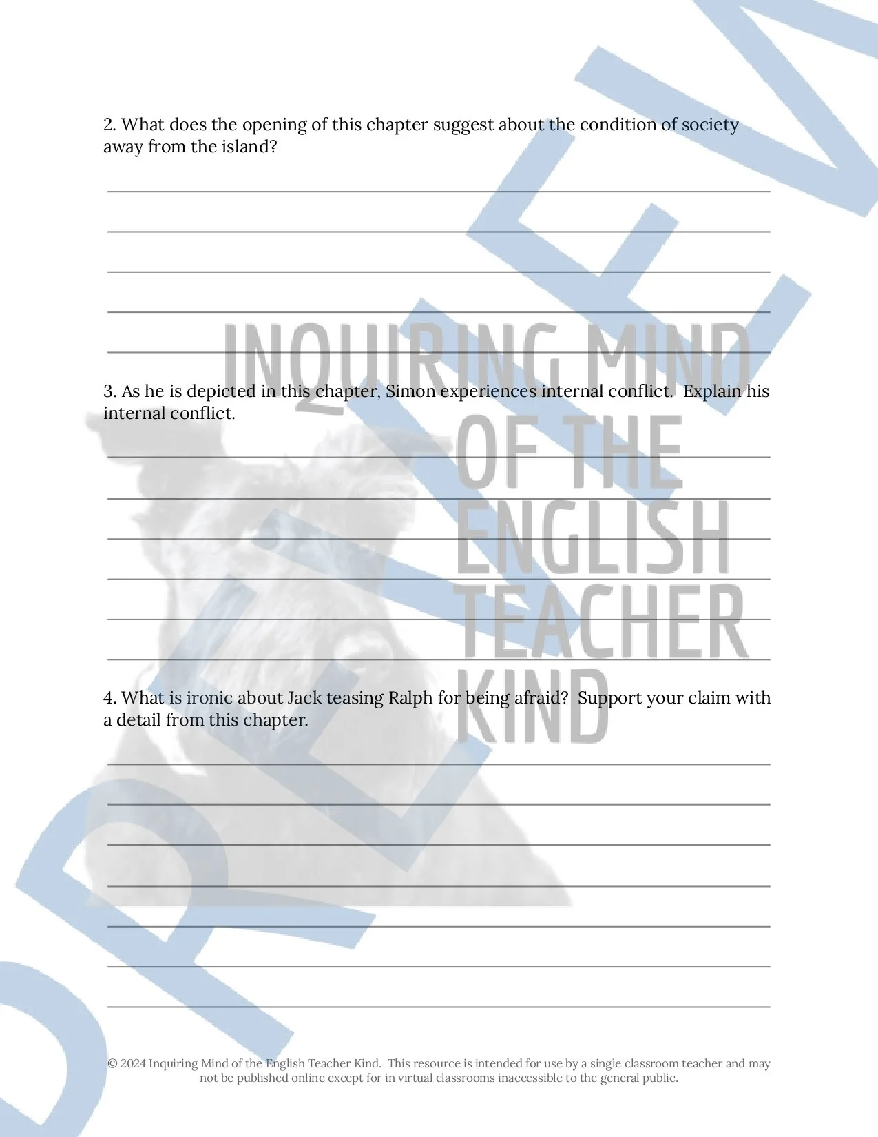 Lord of the Flies Chapter 6 Quiz, Close Reading, and Vocabulary ...