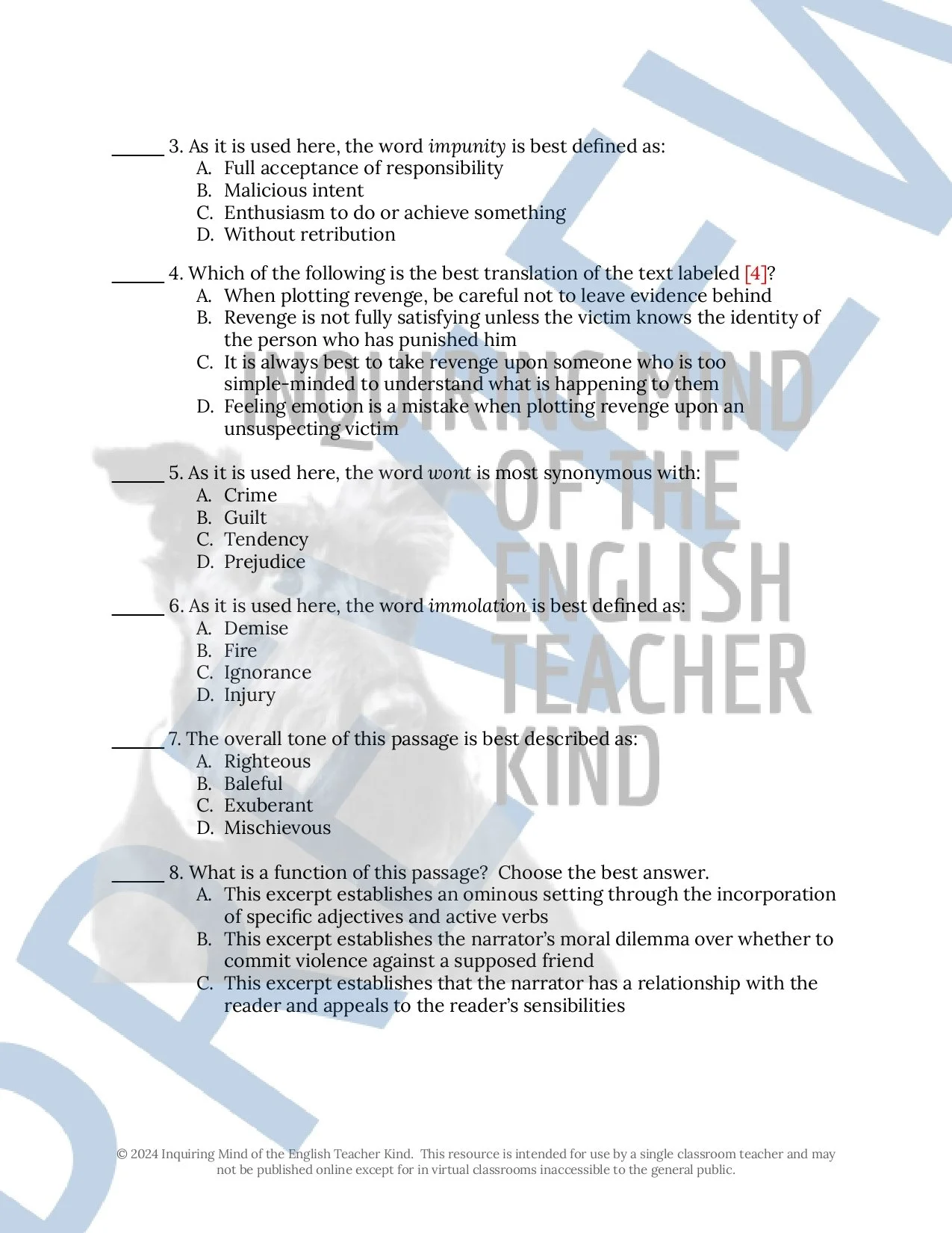 "The Cask of Amontillado" by Edgar Allan Poe Quiz, Close Reading, and ...