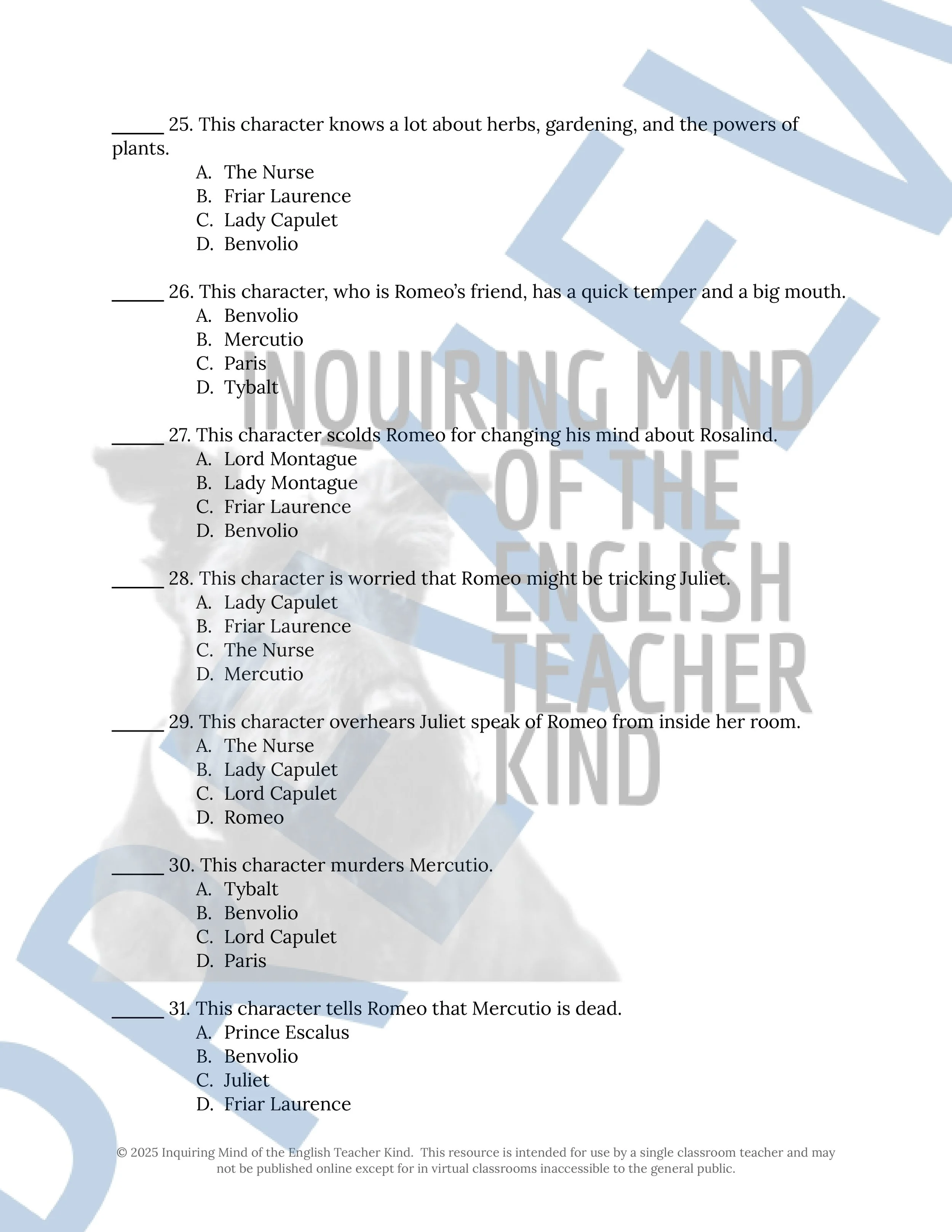 Romeo and Juliet Reading Guides, Vocabulary Games, Quizzes, Inference ...